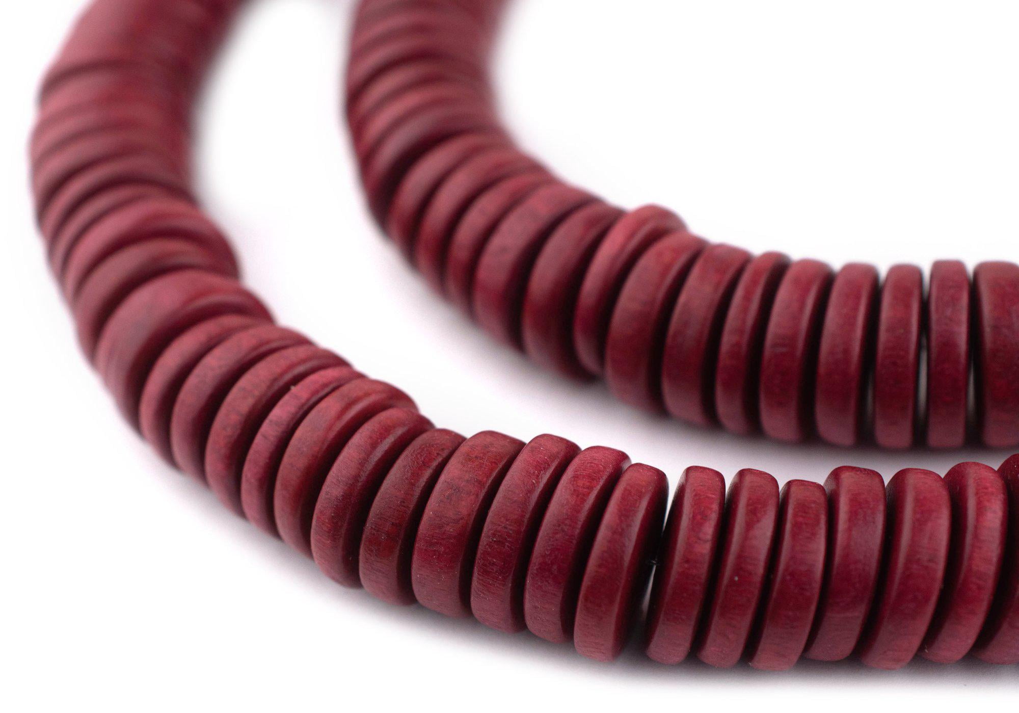 The Bead Chest Cherry Red Disk Natural Wood Beads (4x15mm): Organic Eco ...