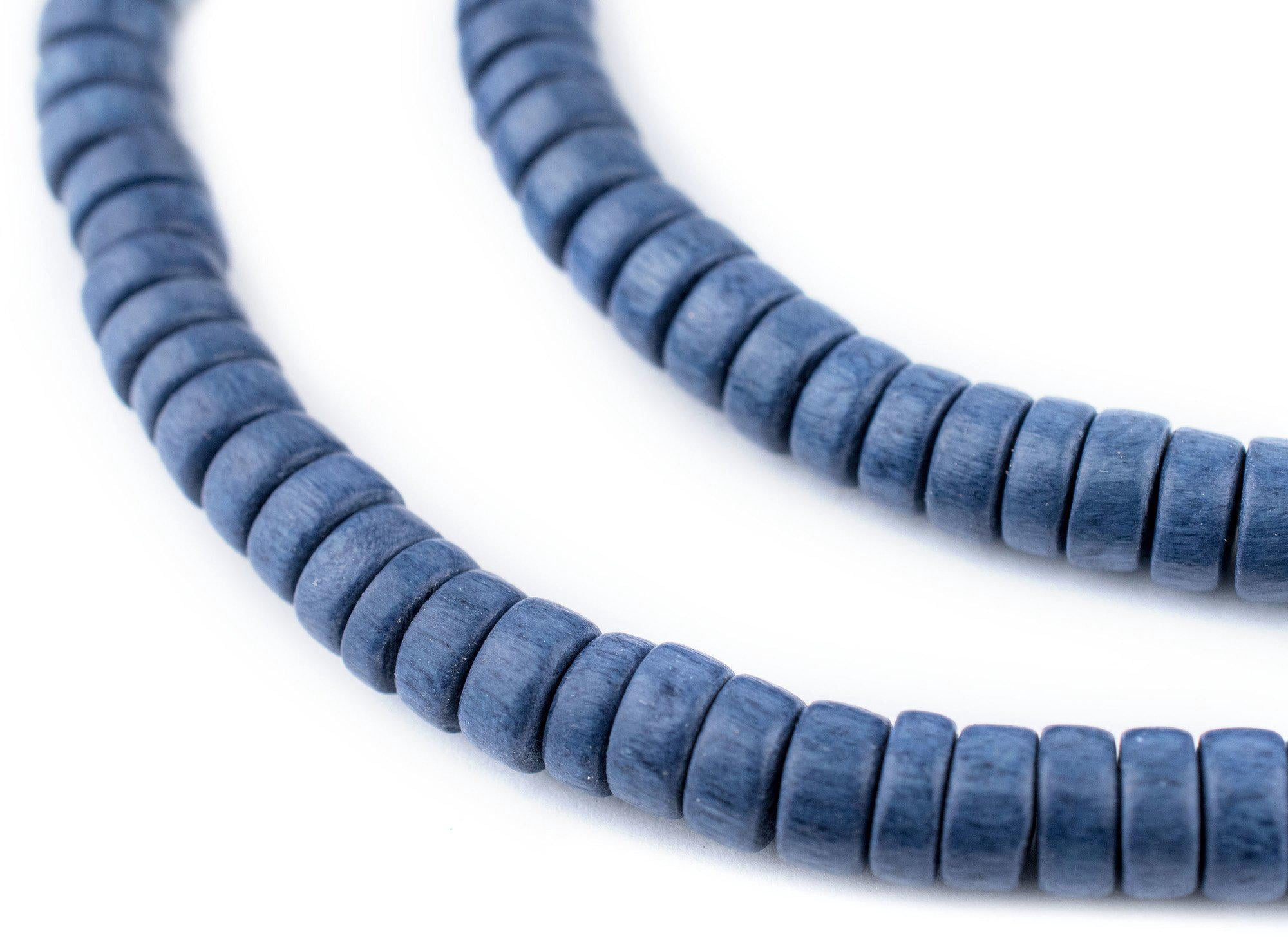 The Bead Chest Cobalt Blue Disk Natural Wood Beads (4x8mm): Organic Eco ...