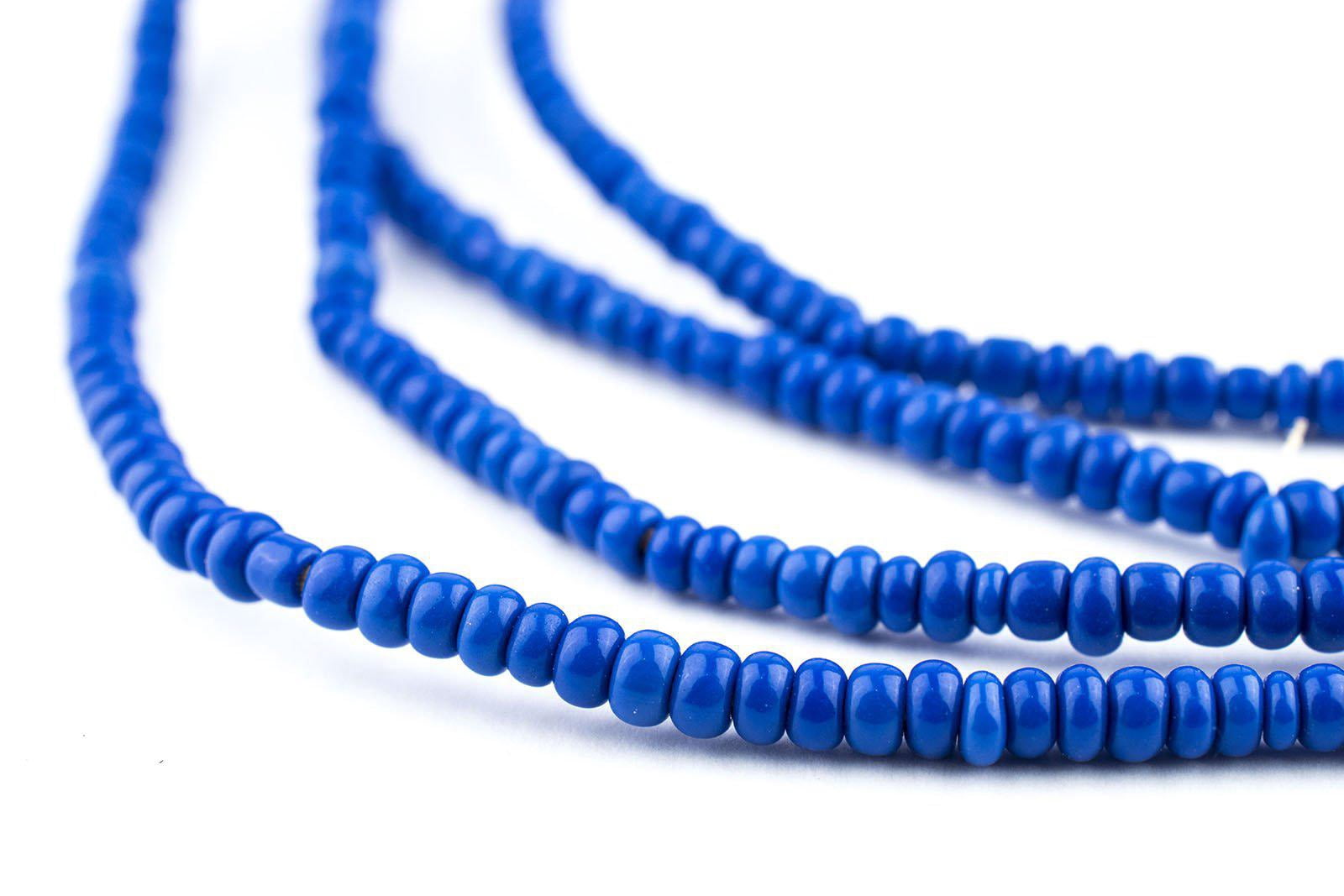 The Bead Chest Cobalt Blue Ghana Glass Seed Beads 3mm African Round 26 ...