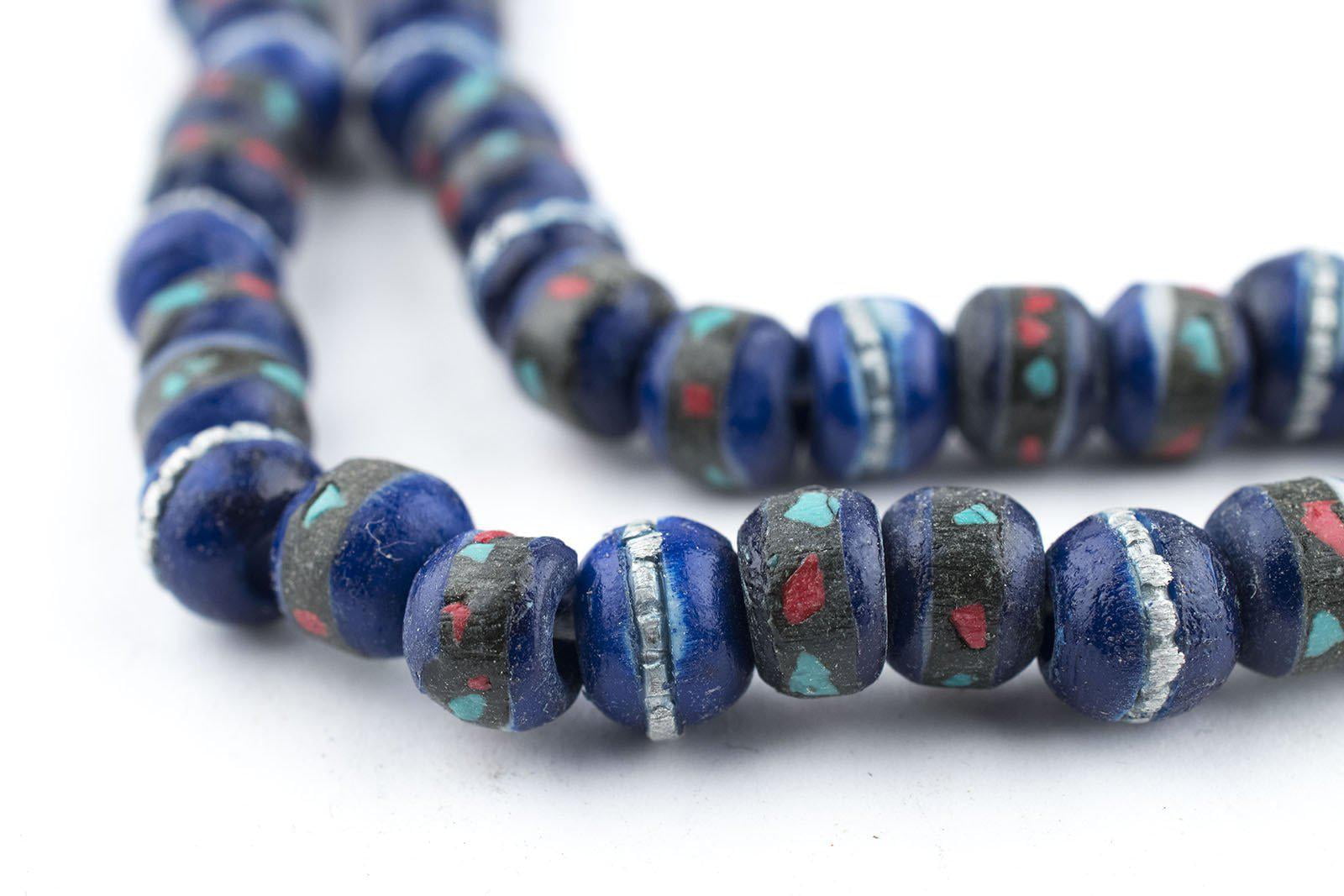 The Bead Chest Cobalt Blue Inlaid Yak Bone Mala Beads (6mm) - Walmart.com