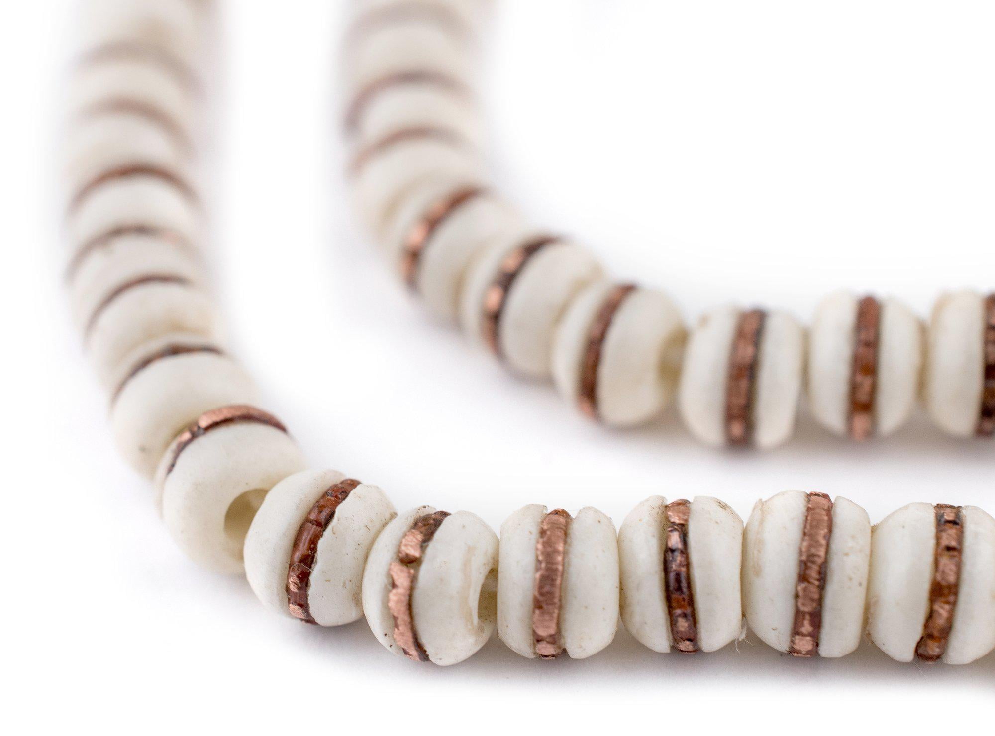 The Bead Chest Copper-Inlaid White Bone Mala Beads (6mm): Nepal Spacers Buddhist Tibetan Prayer ...