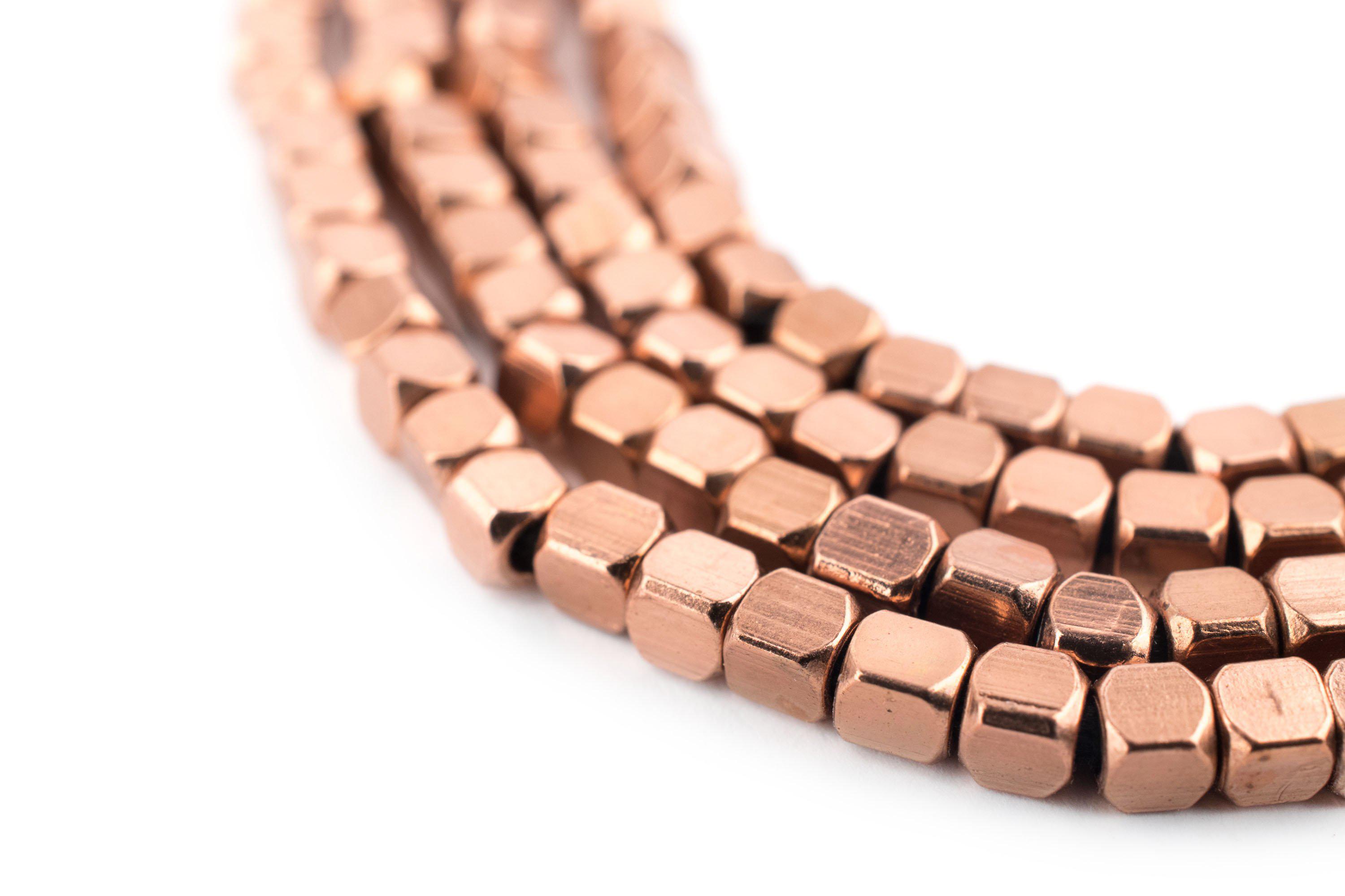 TheBeadChest Copper Rounded Cube Beads 3mm, Full Strand of Quality ...