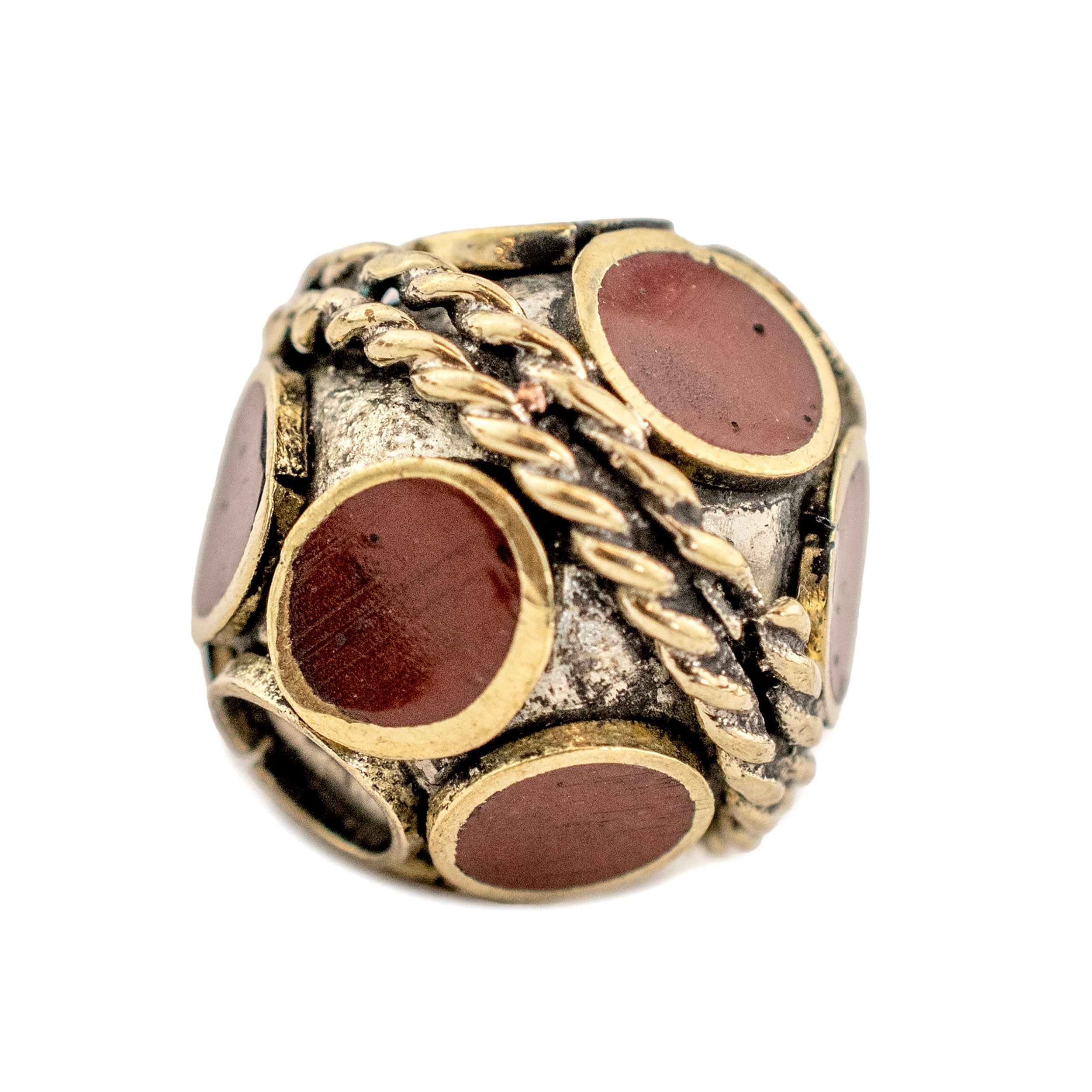 The Bead Chest Coral-Inlaid Afghan Tribal Silver Bead (16mm): Genuine ...