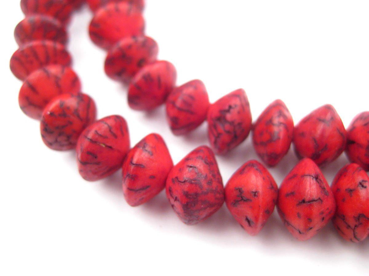 The Bead Chest Coral Red Natural Saucer Seed Beads 10mm Wood 27 Inch ...