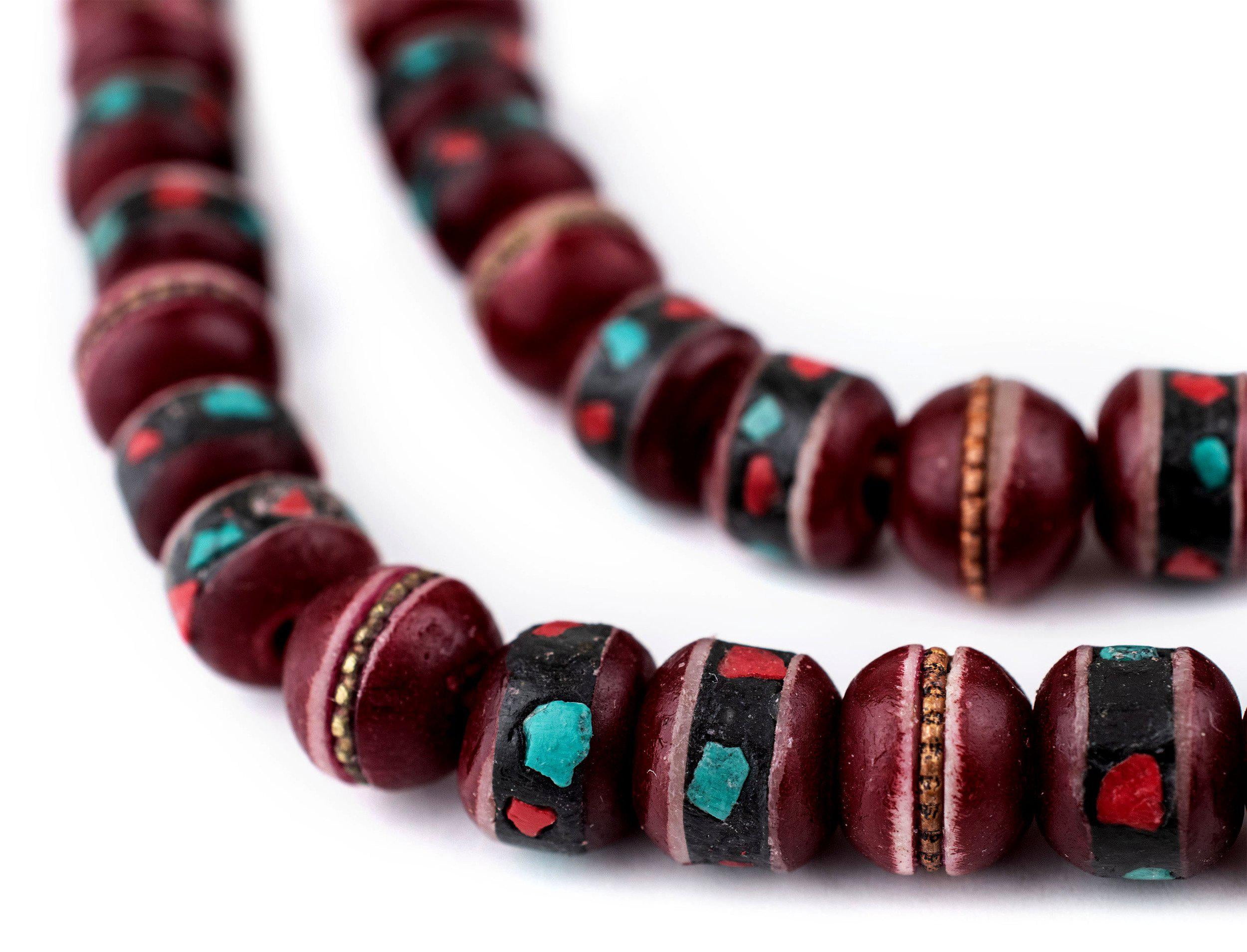 The Bead Chest Crimson Red Inlaid Bone Mala Beads 10mm Nepal Round ...