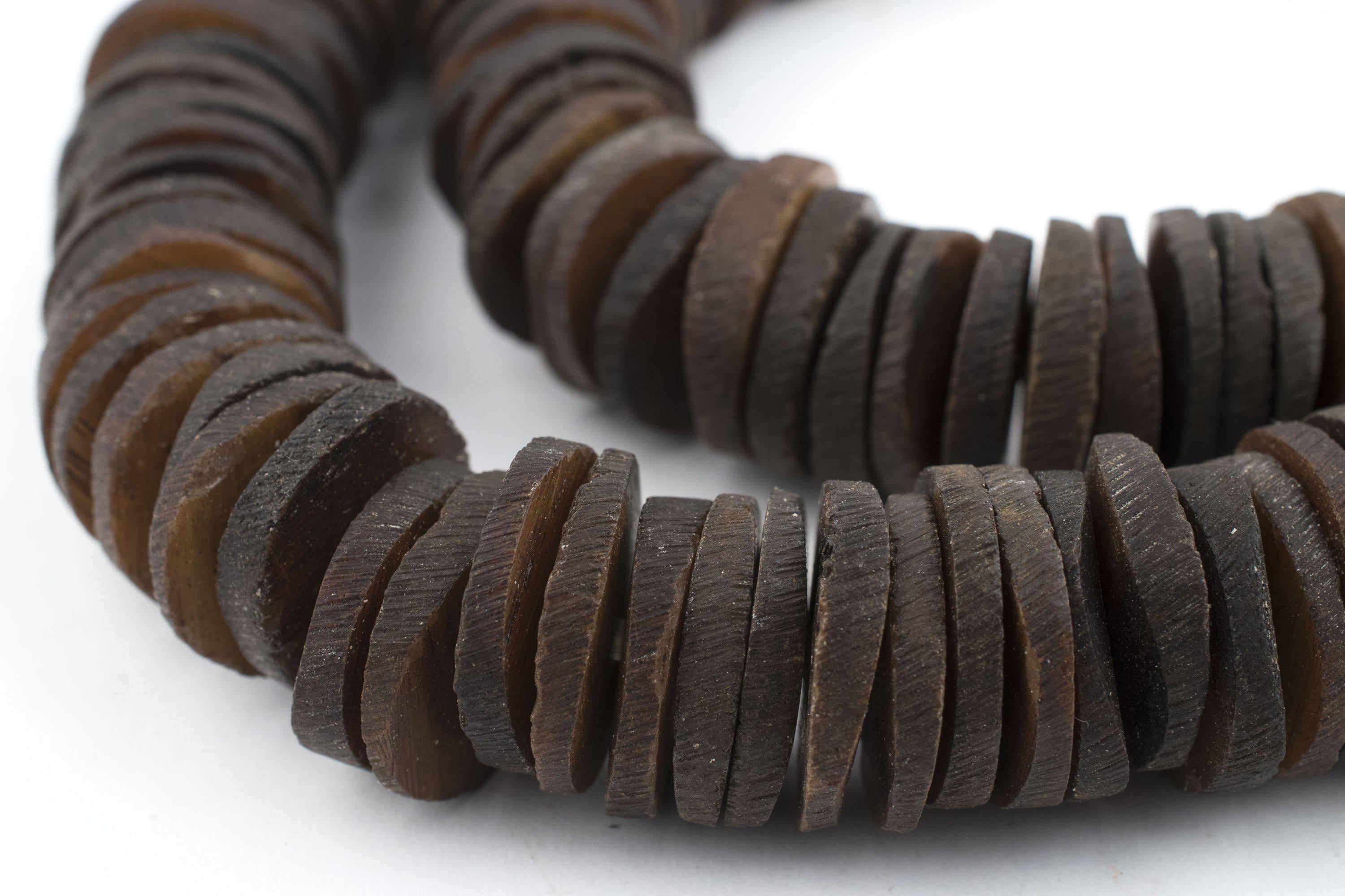 The Bead Chest Dark Brown Coconut Bone Heishi Beads 18mm Kenya African ...