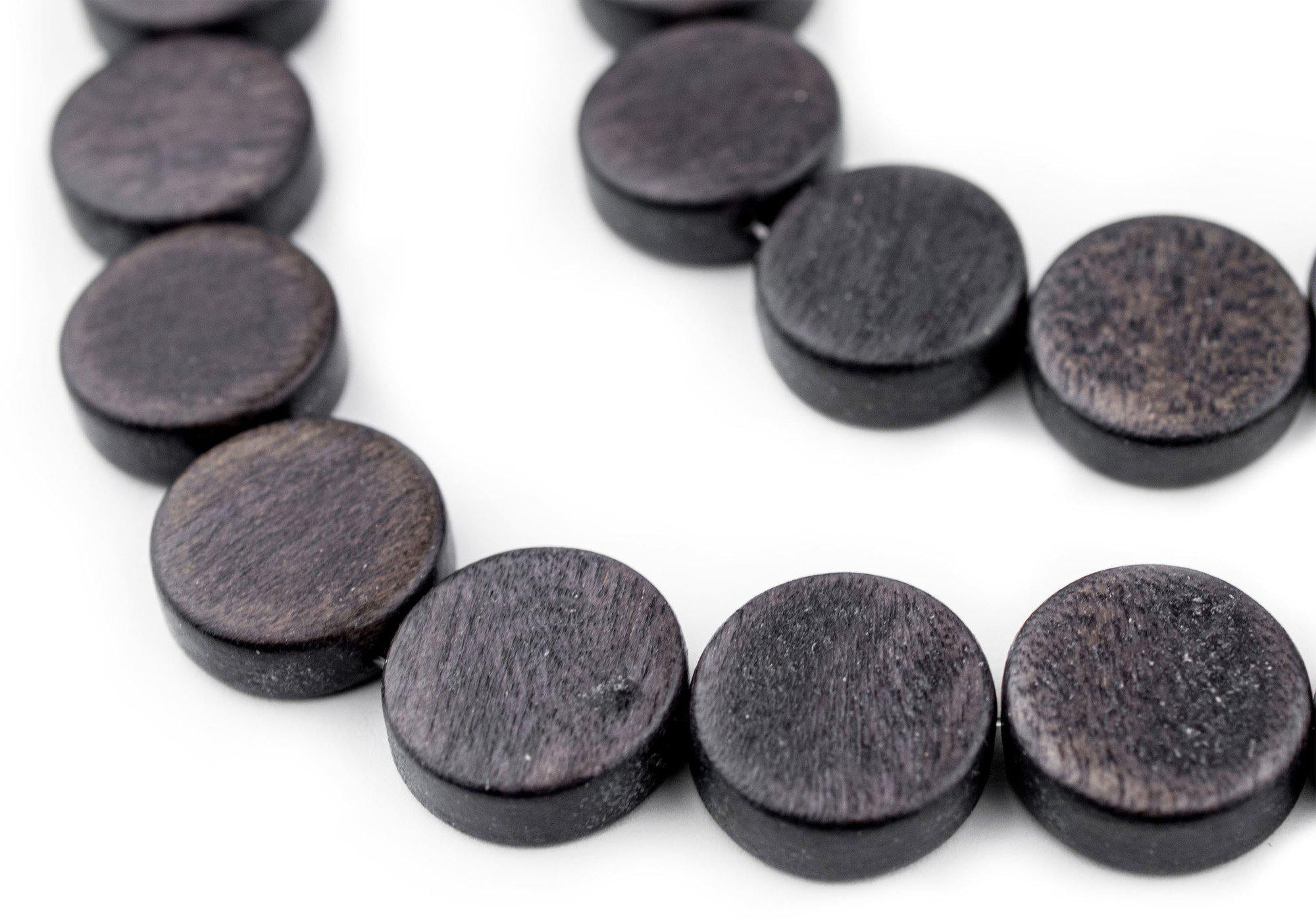 The Bead Chest Dark Grey Circular Natural Wood Beads (15x15mm): Organic ...