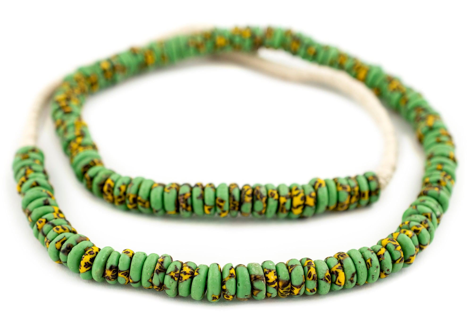 The Bead Chest Dinosaur Green Fused Rondelle Recycled Glass Beads (11mm ...