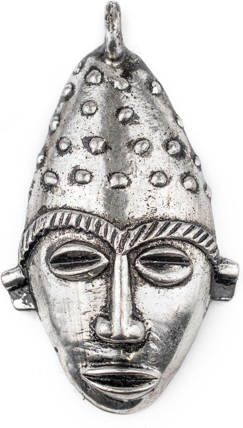 TheBeadChest Elongated African Silver Mask Pendant (50x90mm): Genuine ...
