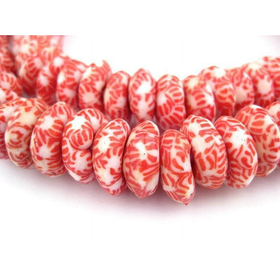 The Bead Chest Ghana Candy Cane Rondelle Powder Glass Beads 14mm ...