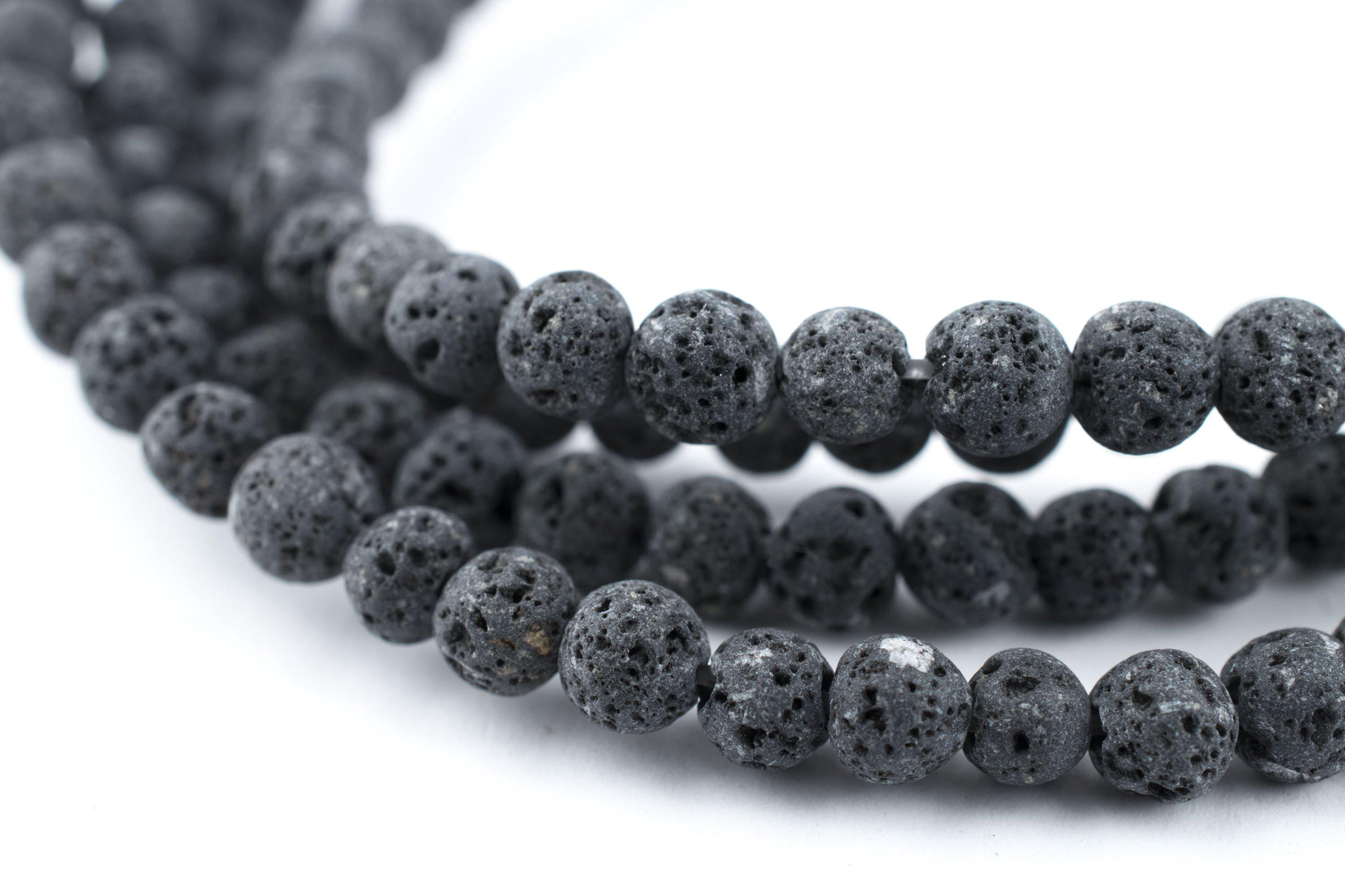 The Bead Chest Grey Volcanic Lava Beads (4mm): Organic Gemstone Round ...