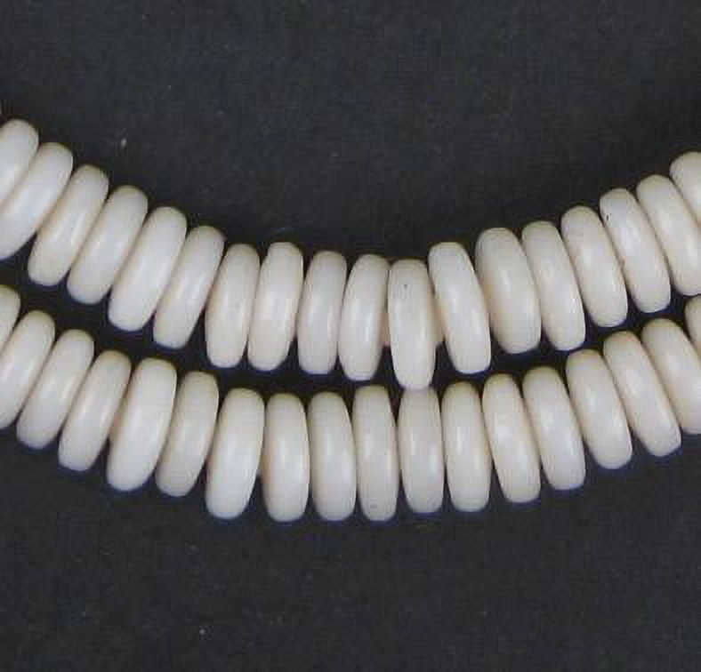 The Bead Chest Ivory Glass Disk Beads 9mm Ghana African White 24 Inch ...