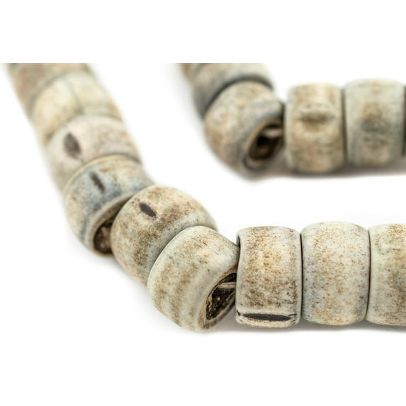The Bead Chest Light Grey Cylindrical Bone Beads 22mm Nepal Cylinder Large Hole 27 Inch Strand ...