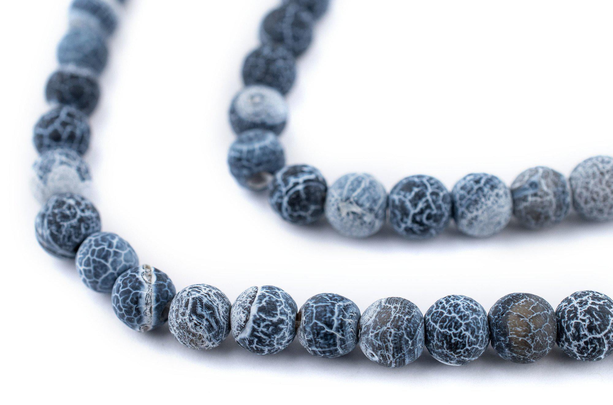 TheBeadChest Matte Round Black Crackled Agate Beads (6mm): Organic ...