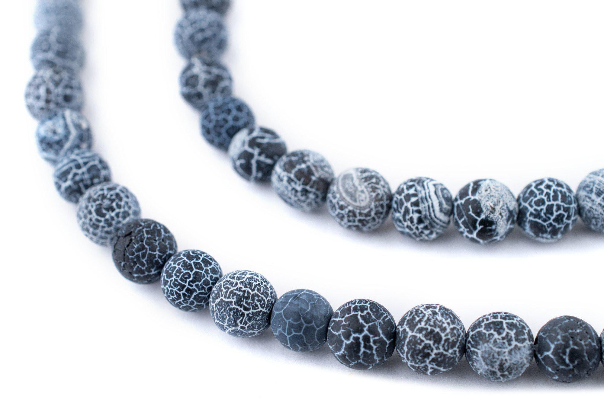 The Bead Chest Matte Round Black Crackled Agate Beads (8mm): Organic ...