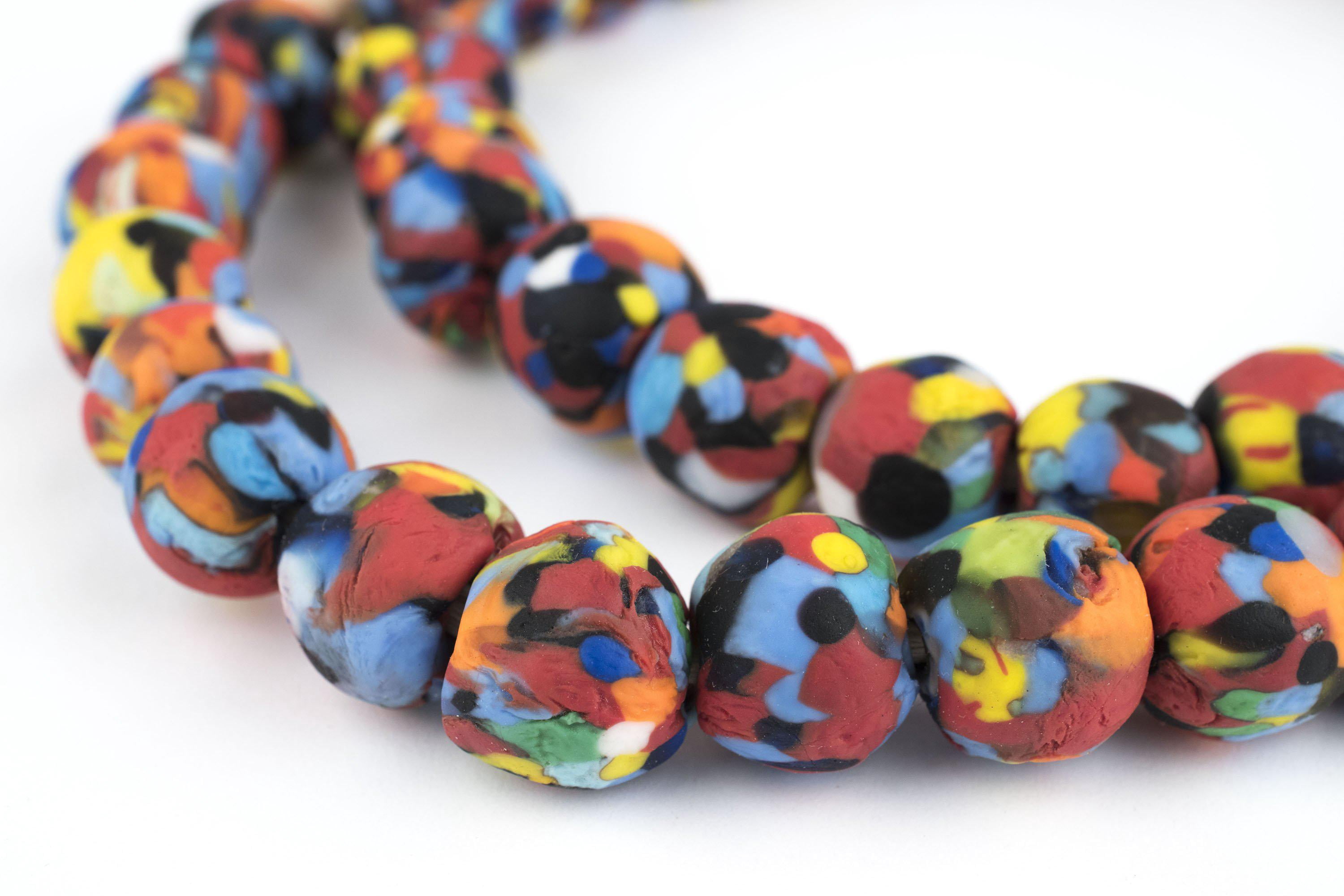 The Bead Chest Opaque Multicolor Fused Recycled Glass Beads 14mm Ghana ...