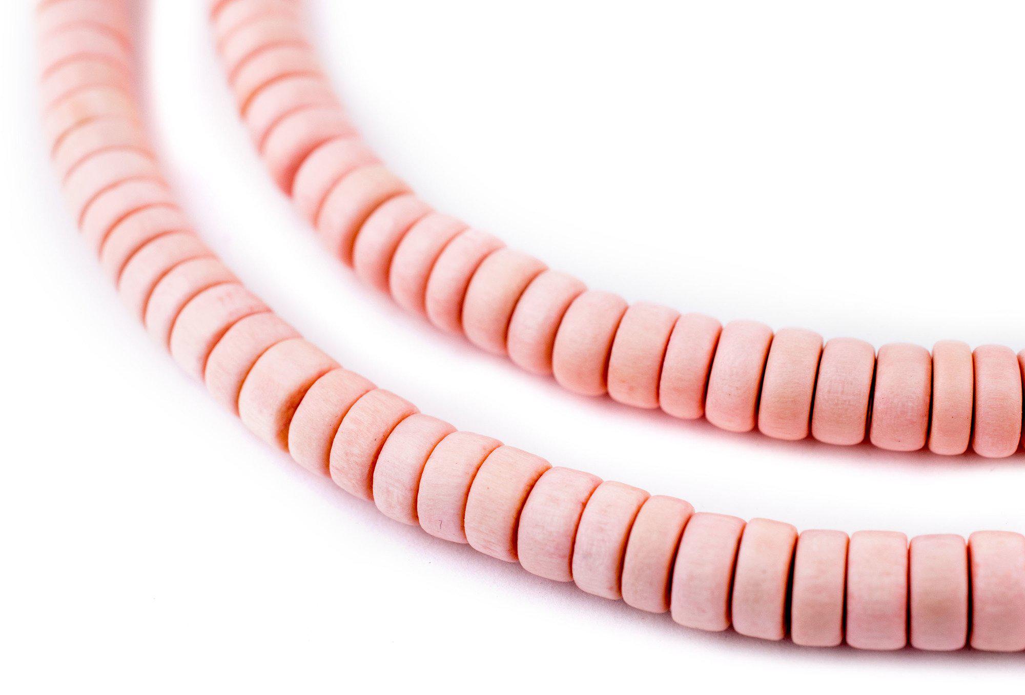 The Bead Chest Pink Disk Natural Wood Beads (4x8mm): Organic Eco ...