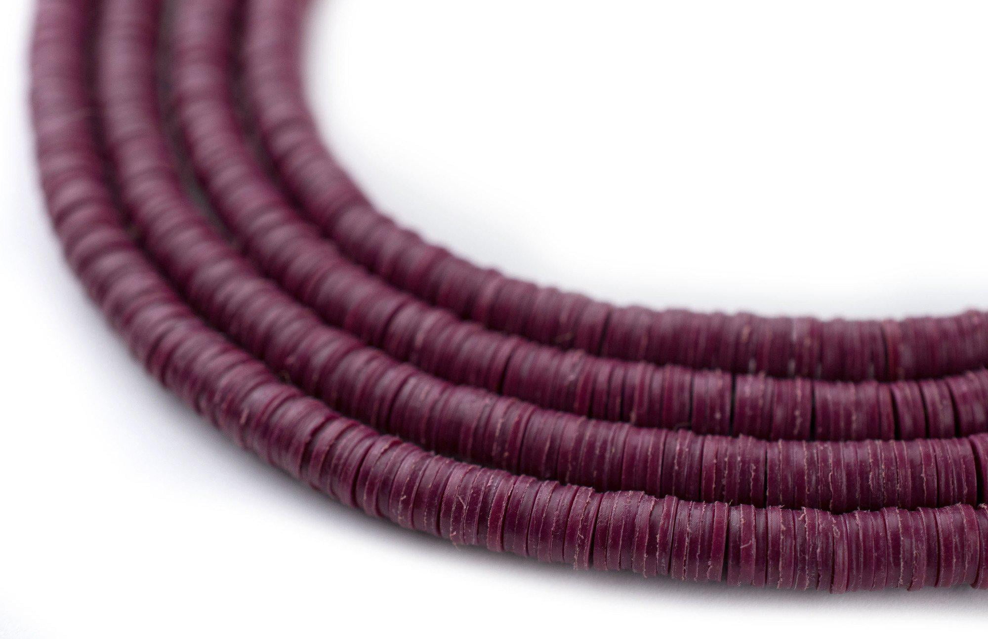 The Bead Chest Plum Purple Vinyl Phono Record Beads 4mm Ghana African Disk 33 Inch Strand ...