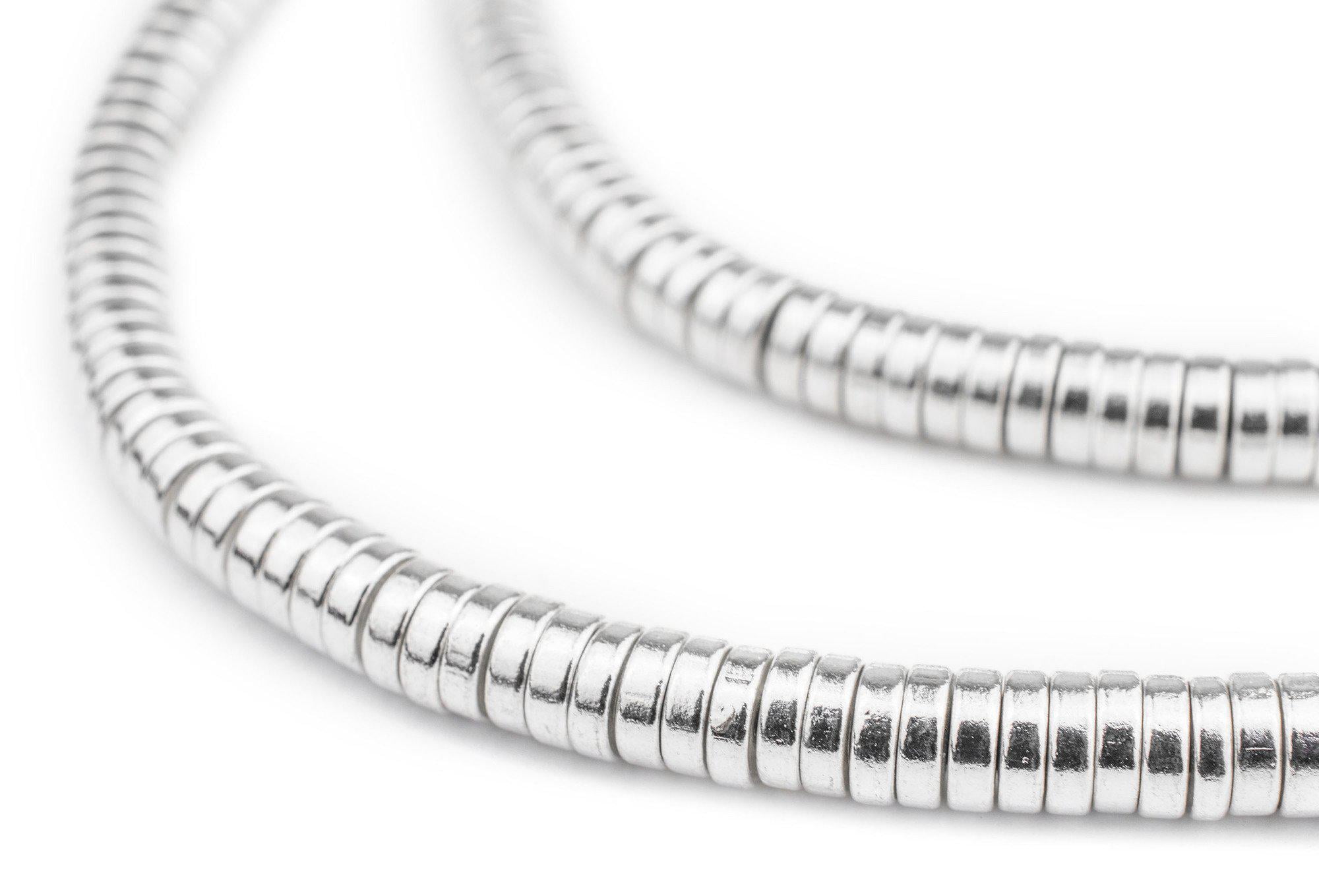 TheBeadChest Shiny Silver Snake Disk Beads 6mm, Full Strand of Quality ...