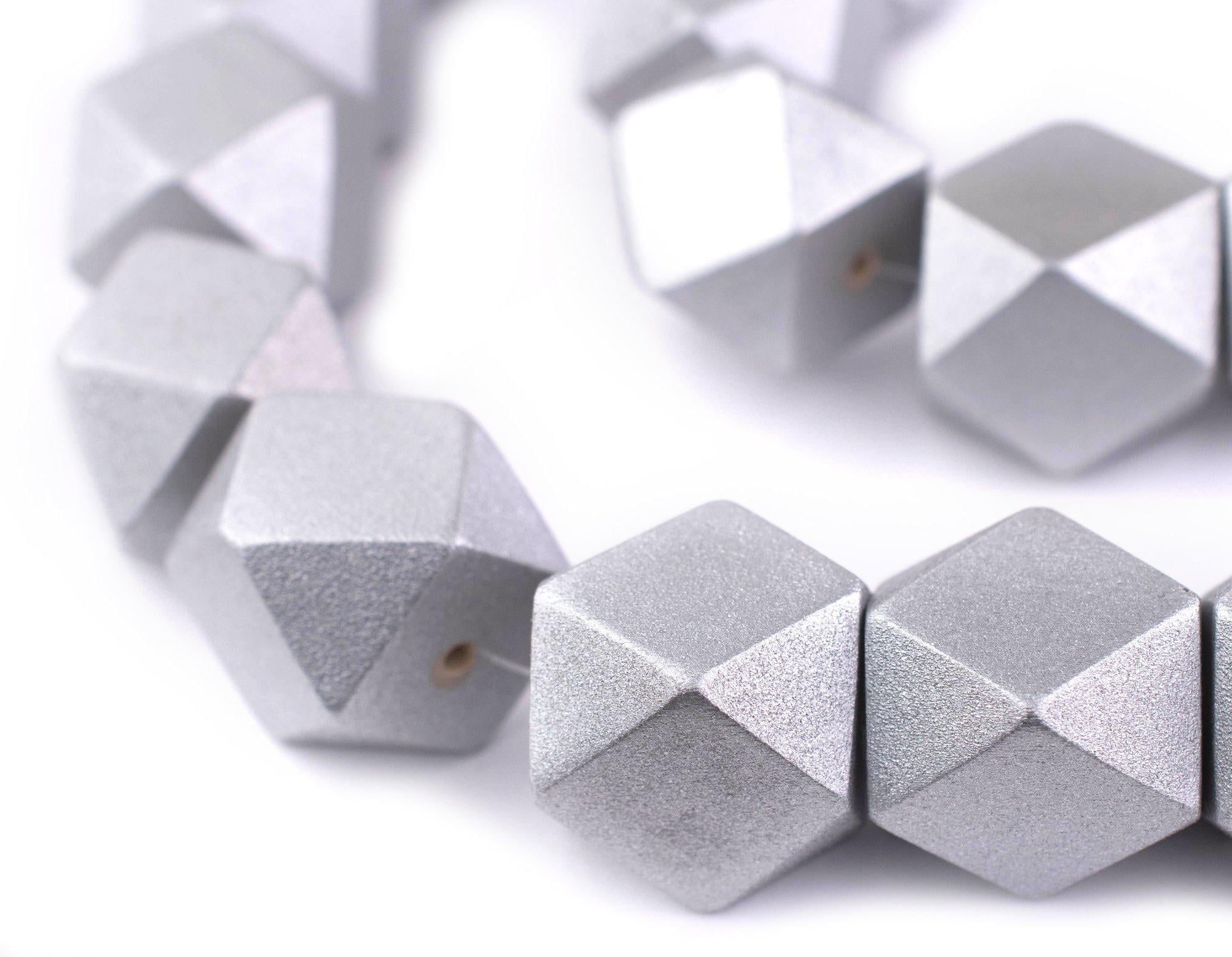 The Bead Chest Silver Cornerless Cube Wood Beads: 20mm Diamond Cut ...