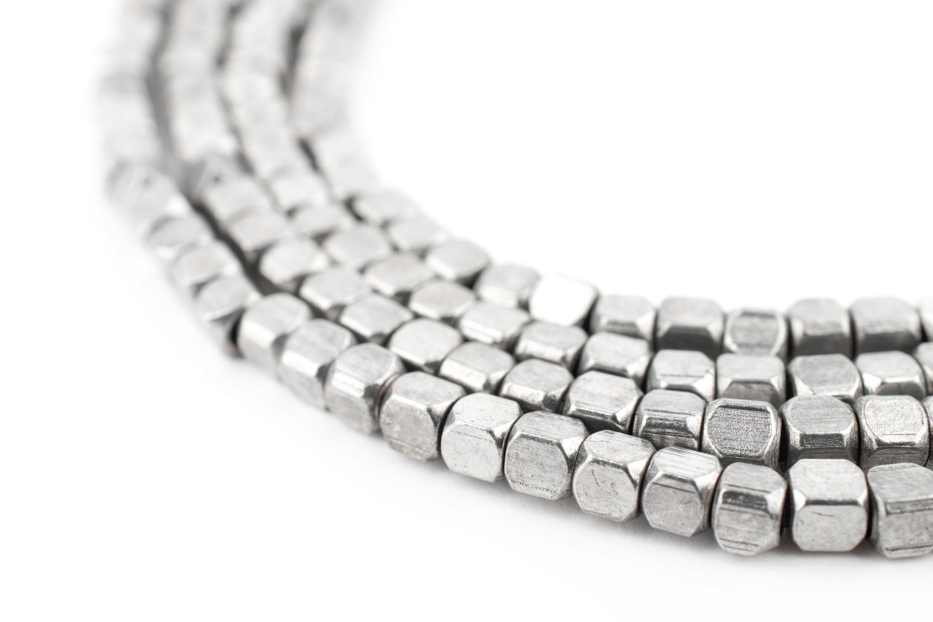 The Bead Chest Silver Rounded Cube Beads 3mm, Full Strand of Quality ...