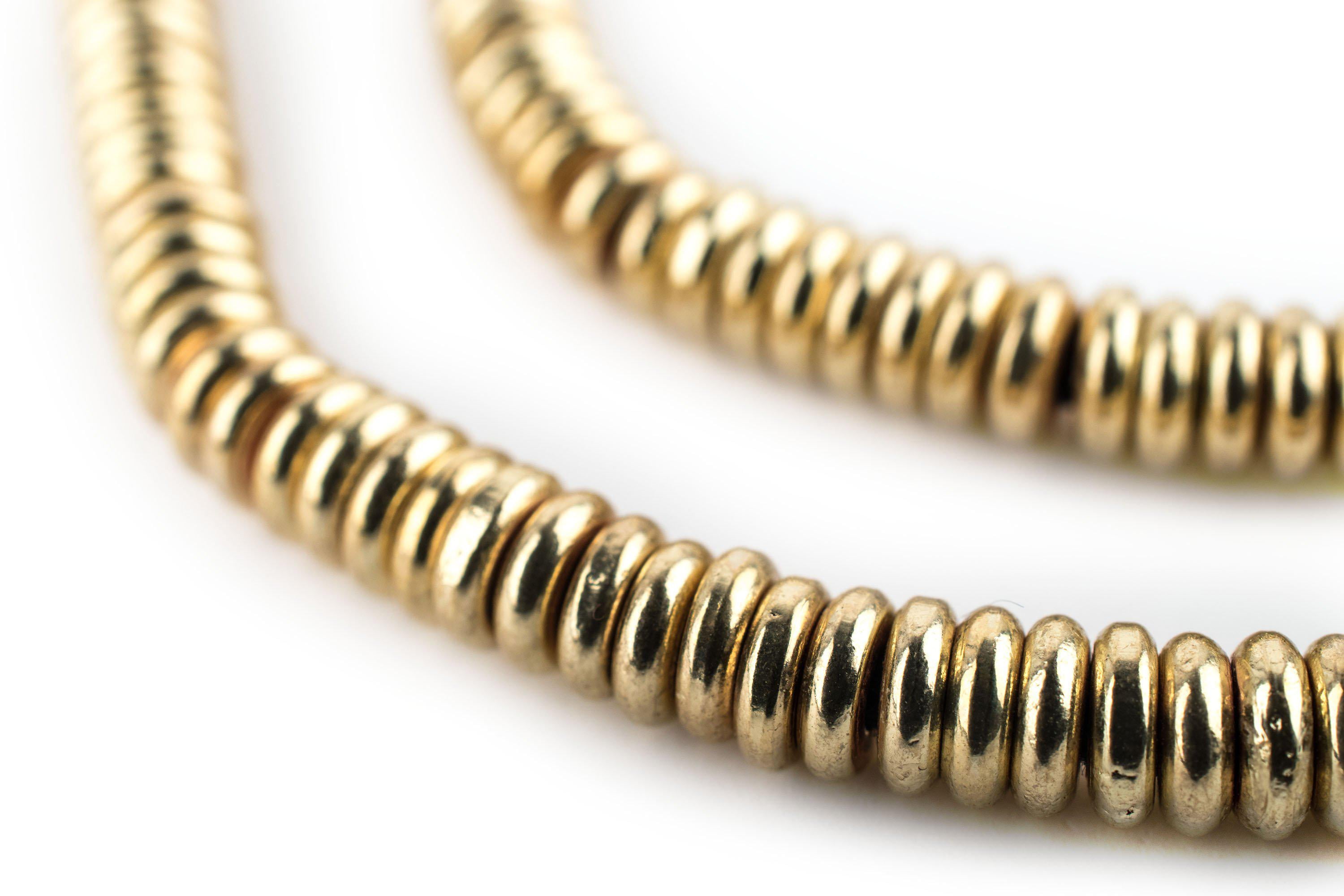 The Bead Chest Smooth Gold Heishi Beads 5mm Brass Large Hole 16 Inch ...