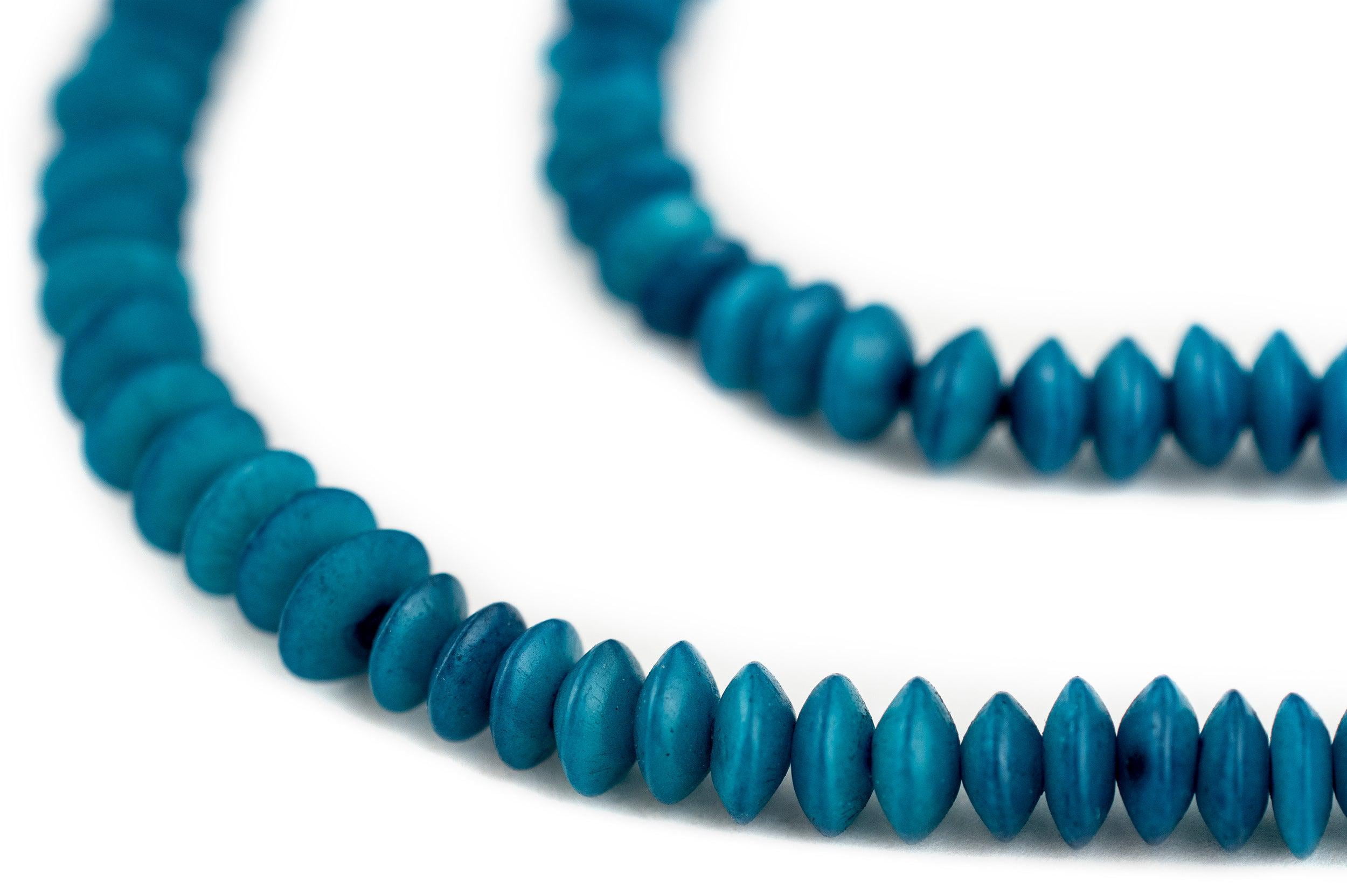 The Bead Chest Teal Natural Saucer Seed Beads 8mm Blue Wood 26 Inch ...