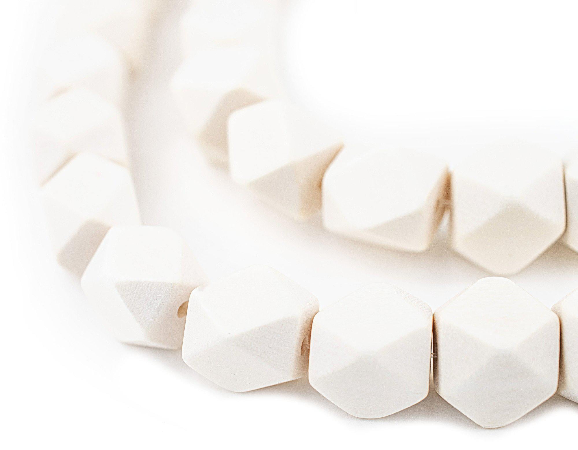 The Bead Chest White Cornerless Cube Wood Beads: 12mm Diamond Cut ...