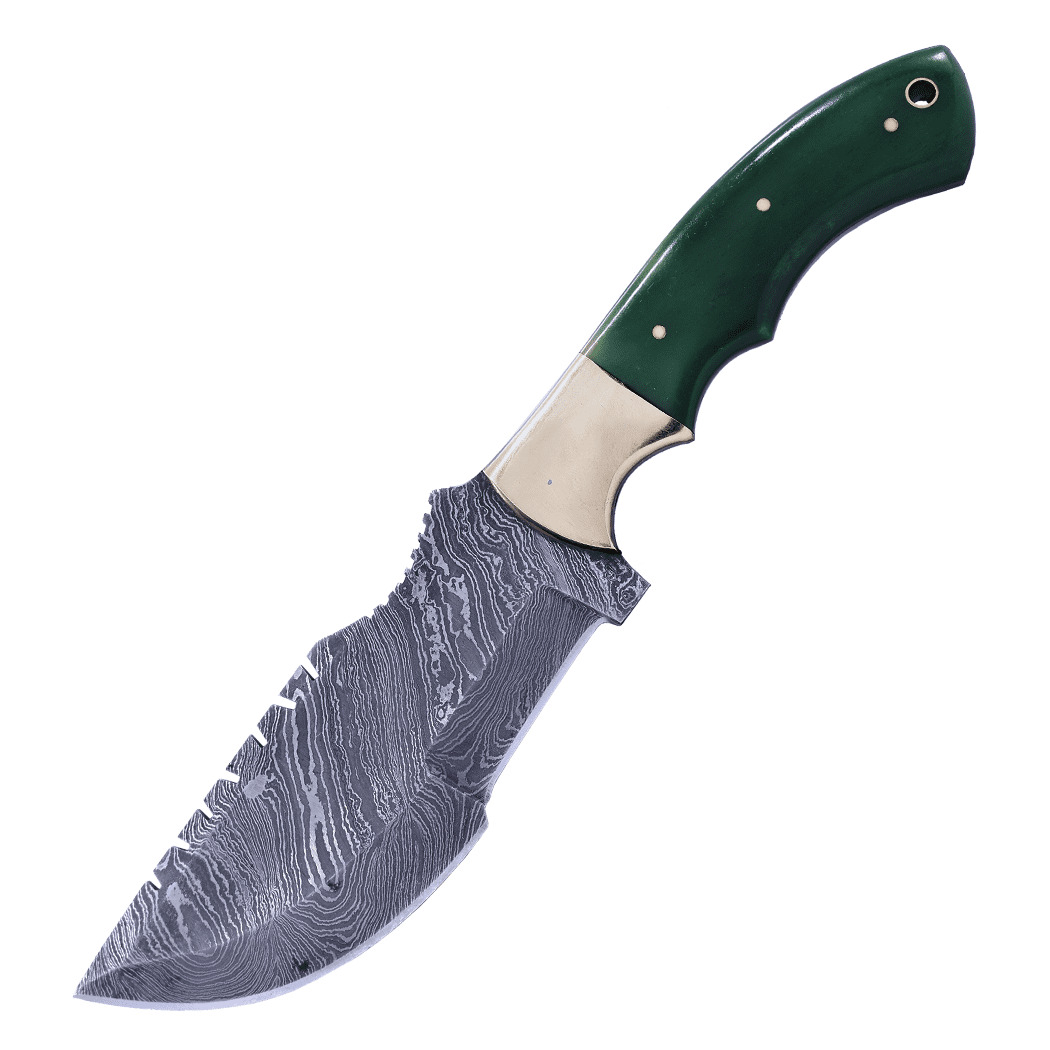 TheBoneEdge 10" Fixed Blade Damascus Steel Hunting knife Green Handle ...