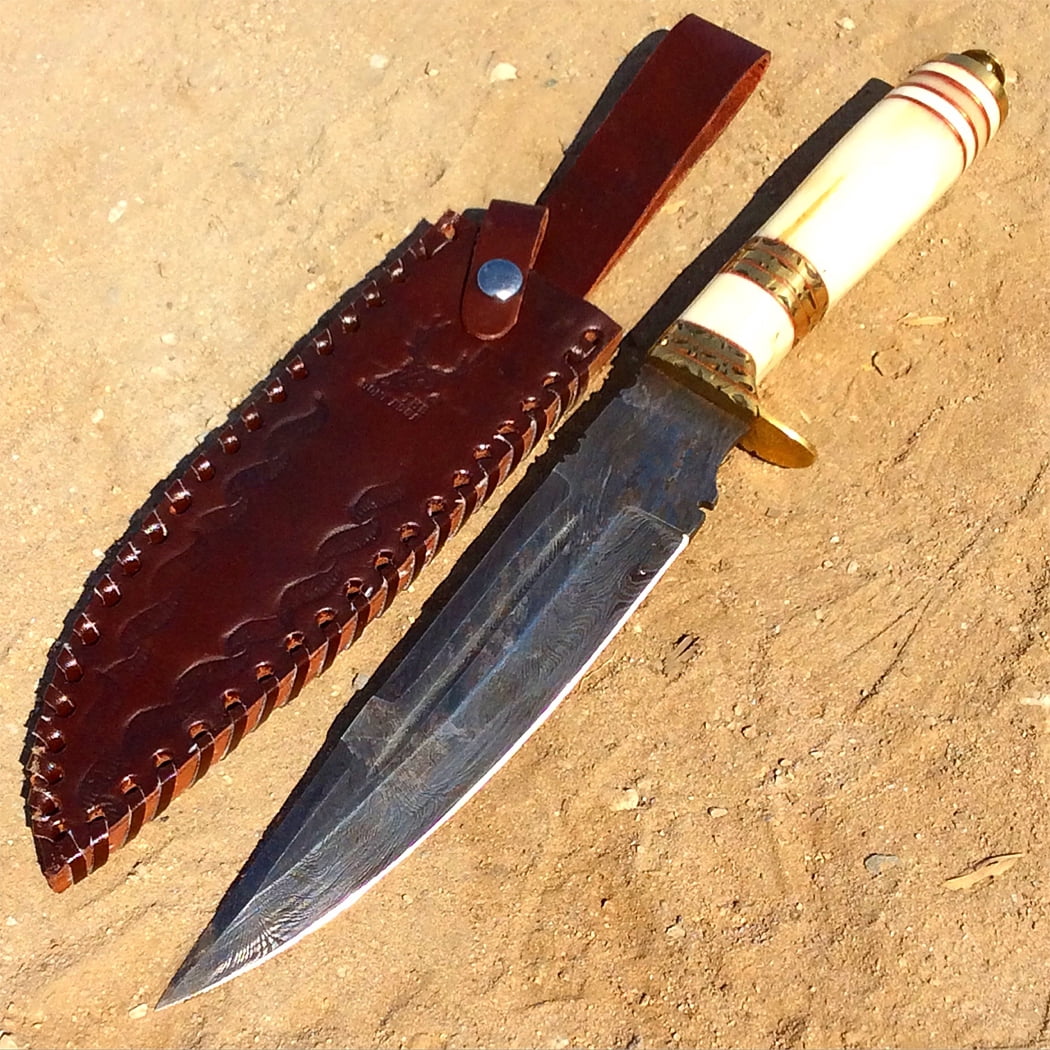 TheBoneEdge 13' Damascus Steel Fixed Blade Bone Handle Handmade Hunting ...