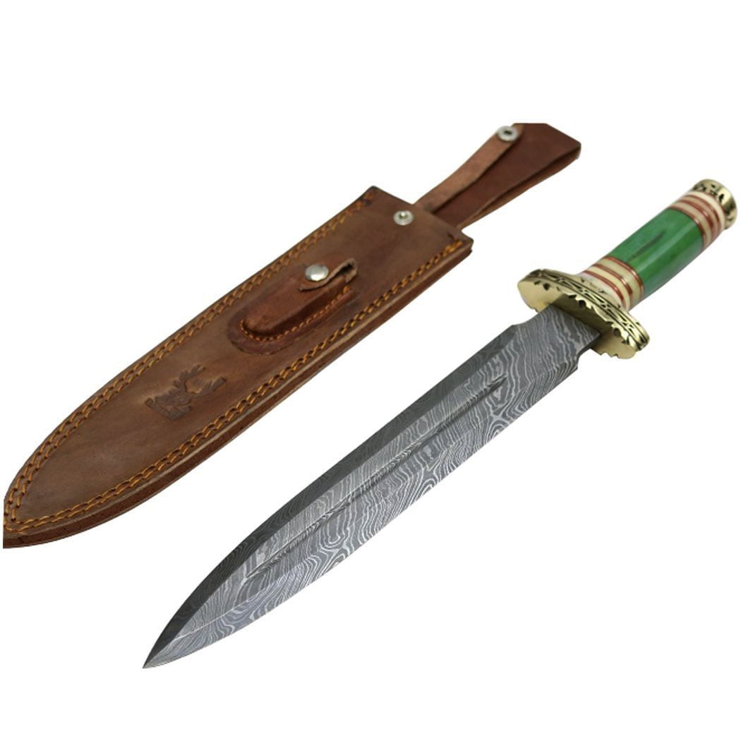 TheBoneEdge 15" Damascus Steel Tactical Fixed Blade Hunting Knife Green ...