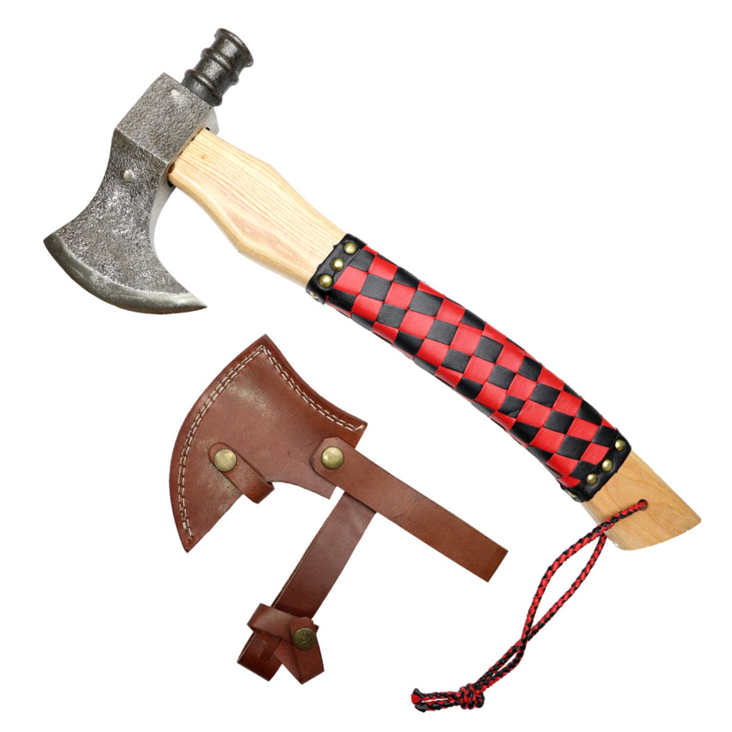TheBoneEdge 18" Red Black Leather Wrapped Handle Steel Forged Blade ...
