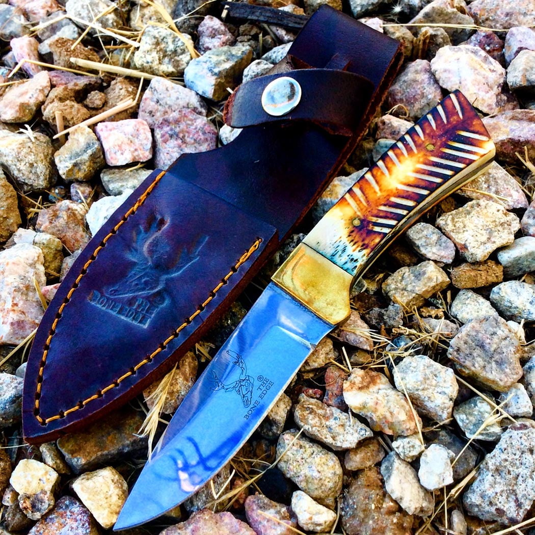 "TheBoneEdge 6"" Full Tang Handmade Knife, Bone Handle, Leather Sheath ...