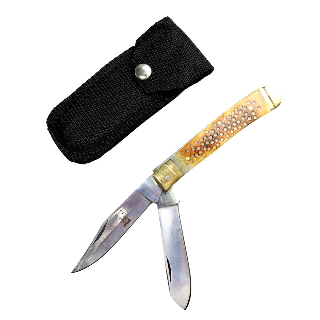 TheBoneEdge 7.5" Practical Dual-Bladed Trapper Folding Pocket Knife ...