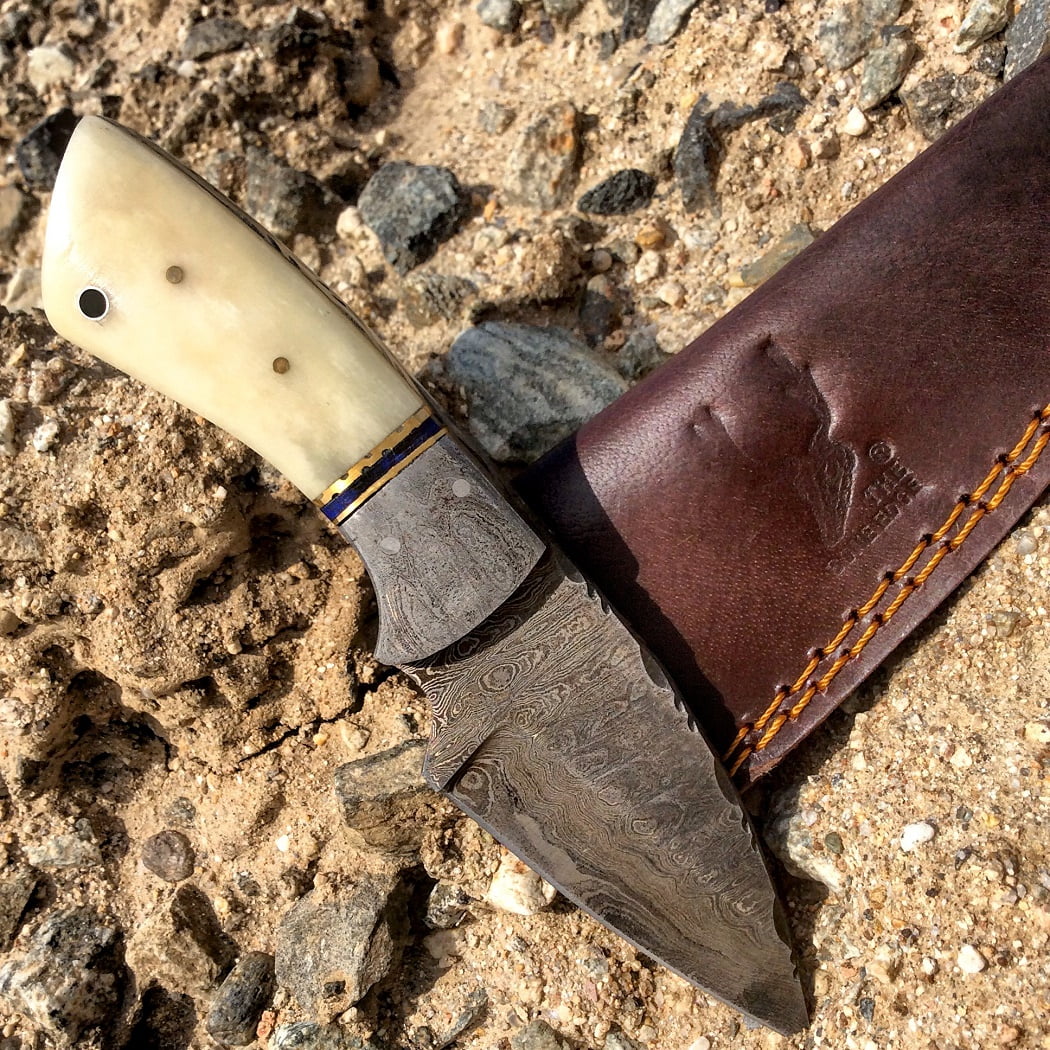 TheBoneEdge 7' Damascus Fixed Blade Full Tang Bone Handle Handmade ...