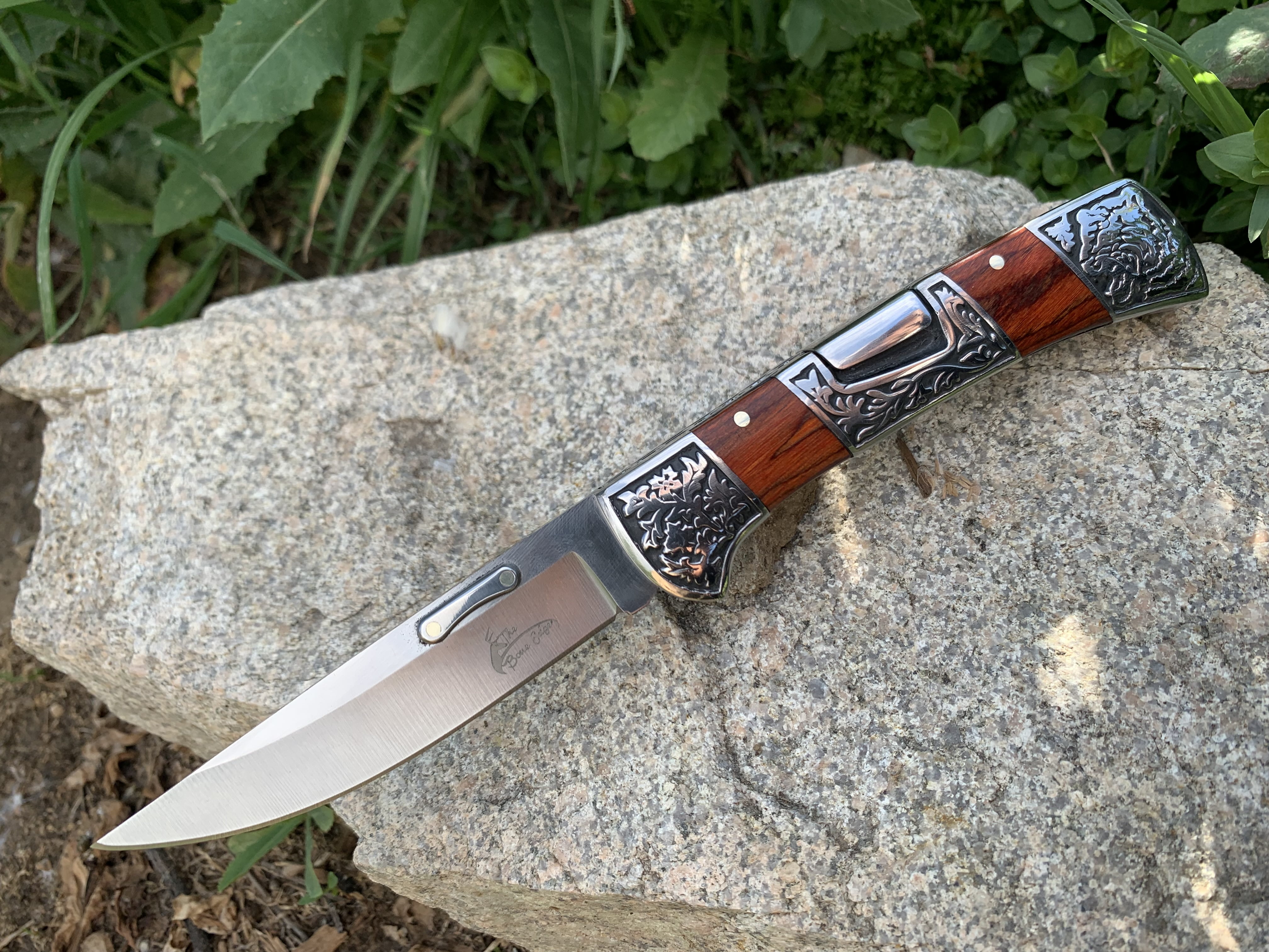 TheBoneEdge 9" Red Pakkawood Handle Engraved Design Folding Knife 3CR13 ...