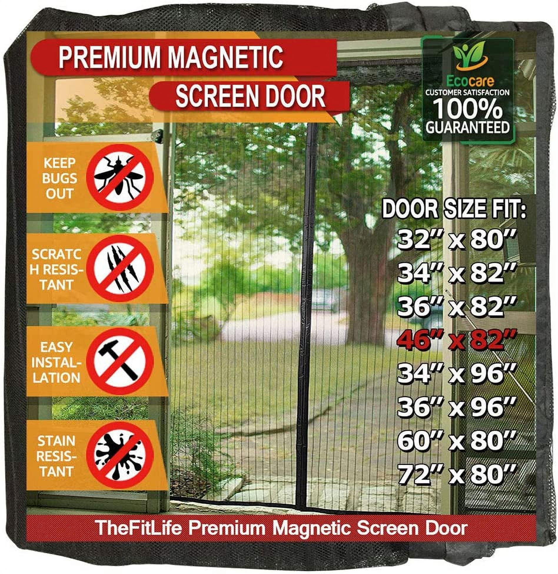 "TheFitLife Magnetic Screen Door, 48""x83"", Snap Shut, Fits up to 46 ...