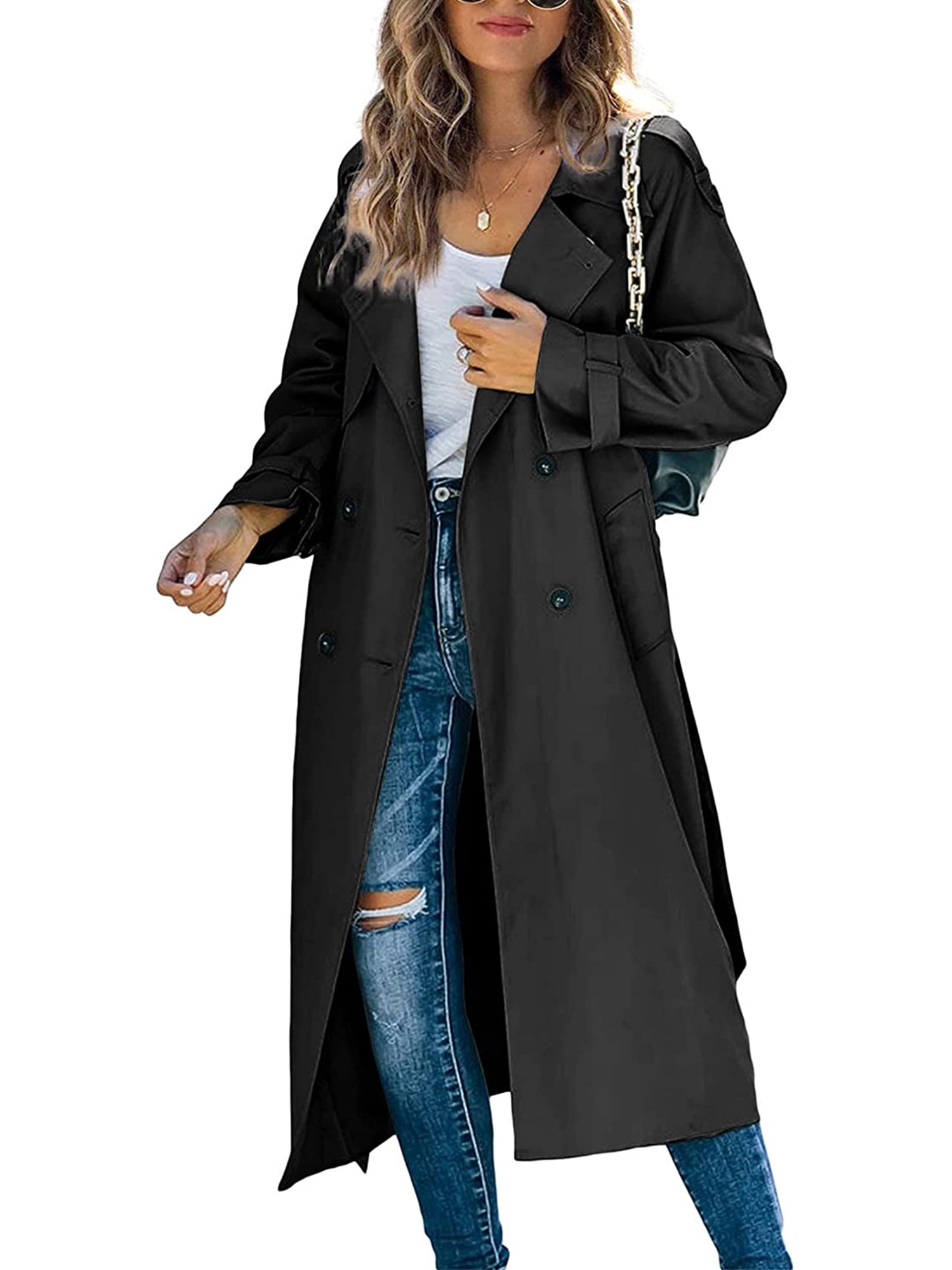 TheFound Women's Waterproof Double-Breasted Trench Coat Classic Lapel ...