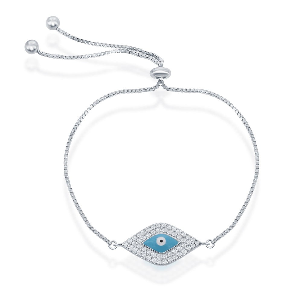 TheJewelryHut Designer Sterling Silver Box Chain with Center CZ Blue ...