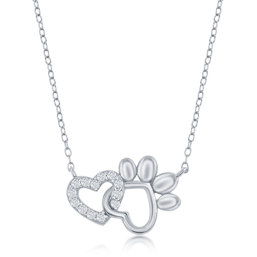 TheJewelryHut Fancy Designer Sterling Silver CZ Heart and Paw Print ...