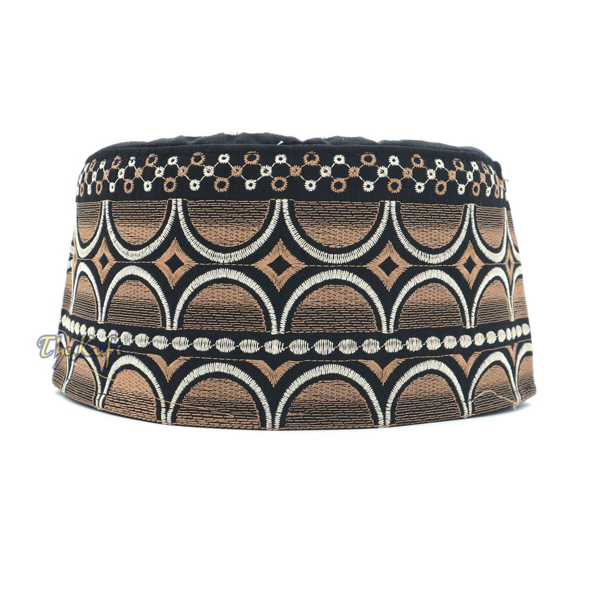 TheKufi® Omani Style Tall Kufi Hat Black Silver Brown Arch Embroidery ...