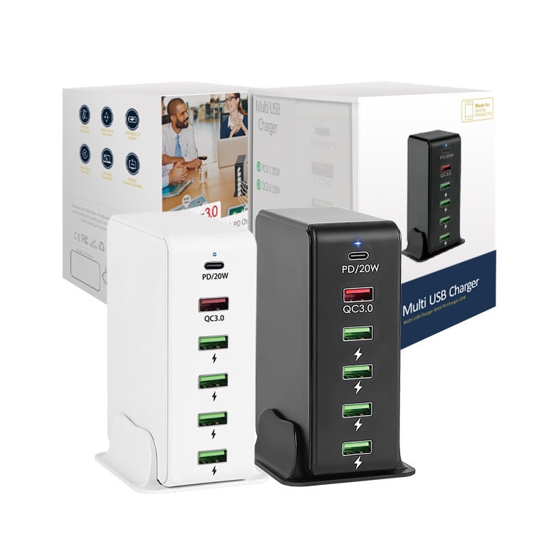 TheLSBeauty USB Tower 65W Charging Station, 6 Multi USB Ports Charger,1PD 1QC 4 USB Electric ...