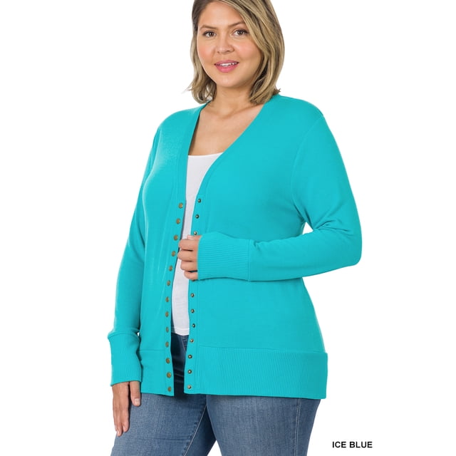 TheLovely Women Classic Thin Snap Button Front V-Neck Button Down Long ...