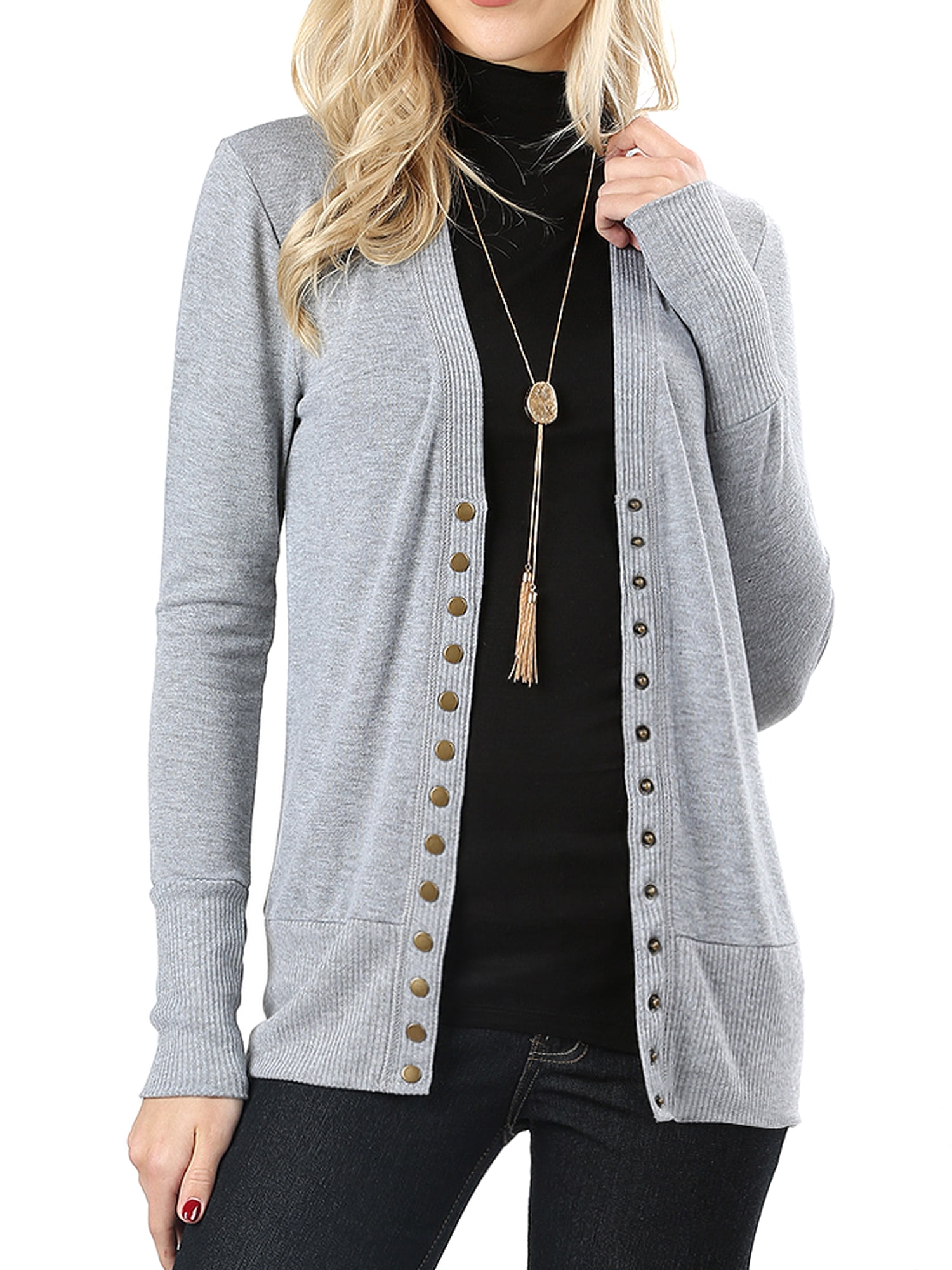 TheLovely Women Classic Thin Snap Button Front V-Neck Button Down Long ...