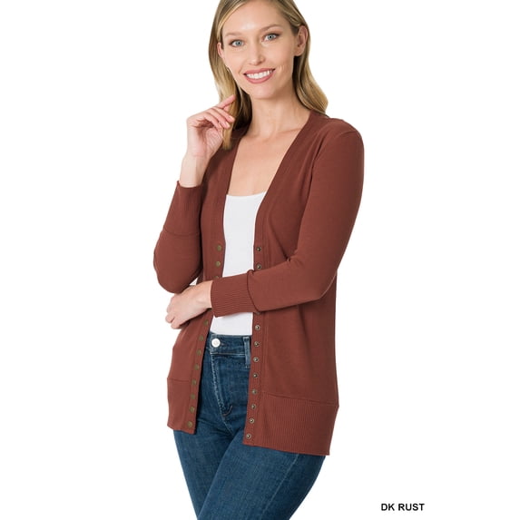 TheLovely Women & Plus Front V-Neck Classic Thin Snap Button Down 3/4 ...