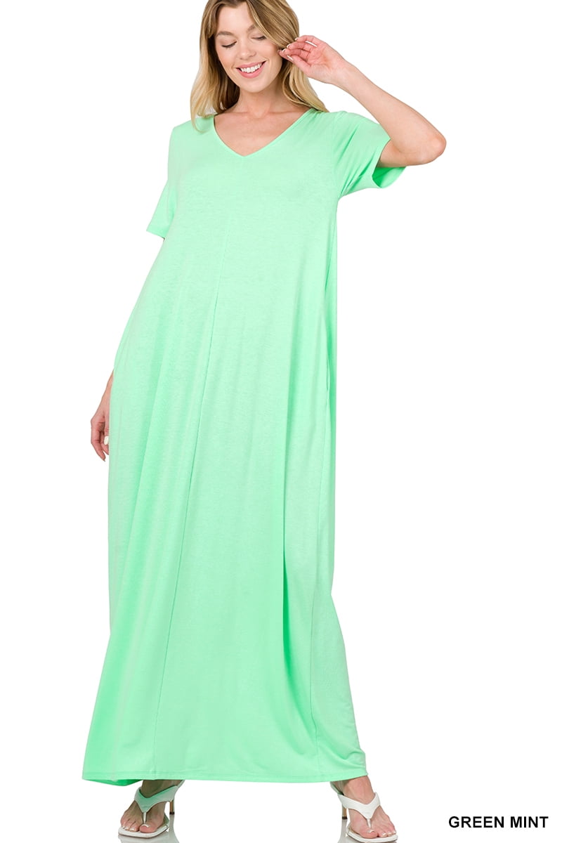 TheLovely Women & Plus Relaxed Fit V-Neck Short Sleeve Full Length Maxi ...