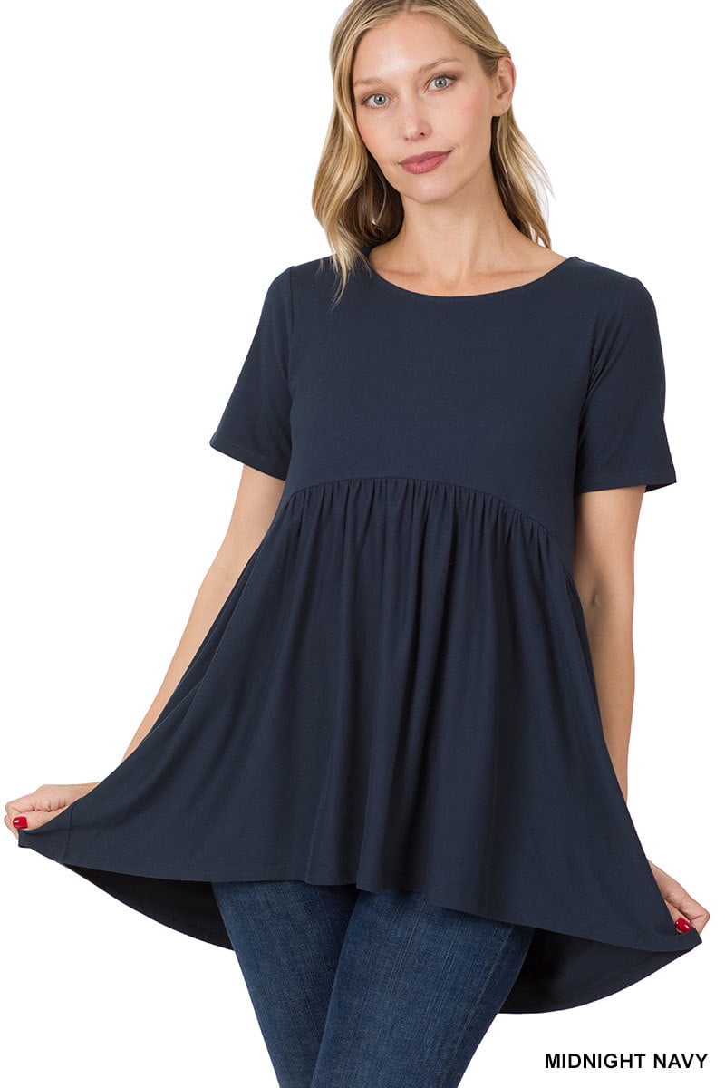 TheLovely Women & Plus Round Neck Brushed DTY Short Sleeve Ruched Tunic ...