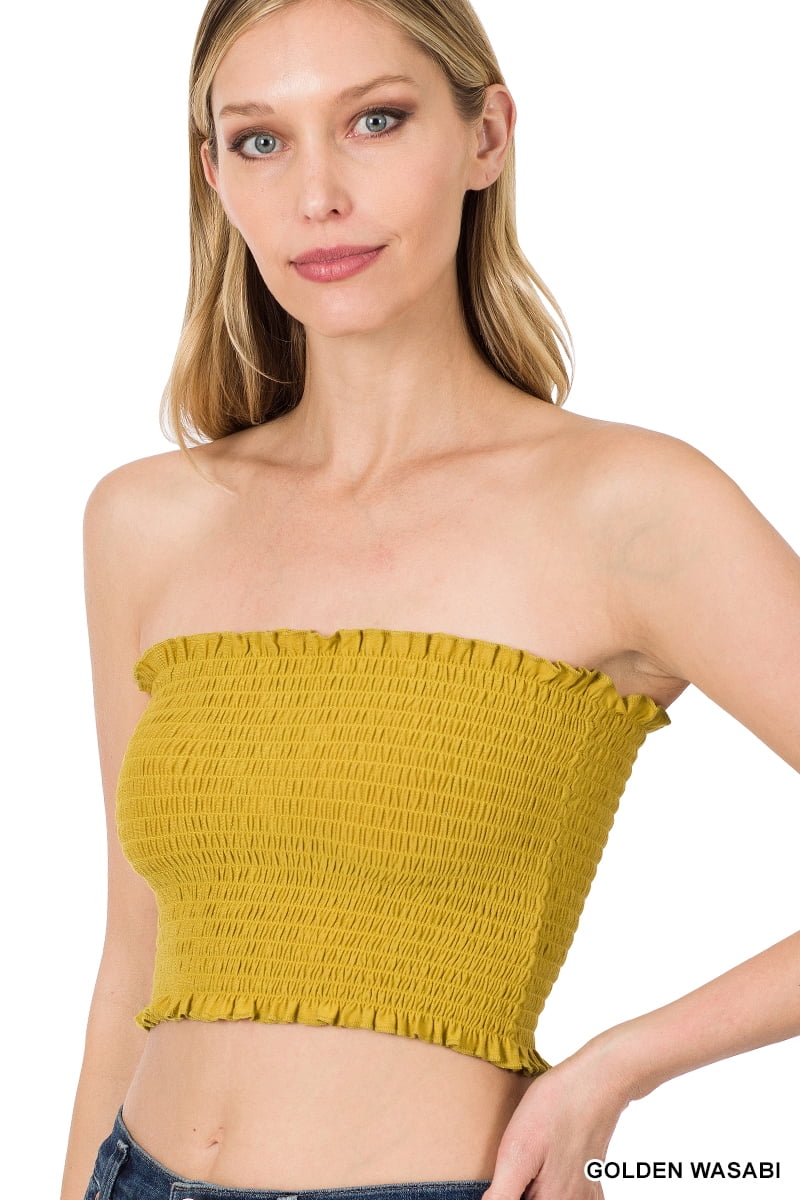 TheLovely Women & Plus Strapless Ruched Smocked Tube Bandeau Bra Top ...