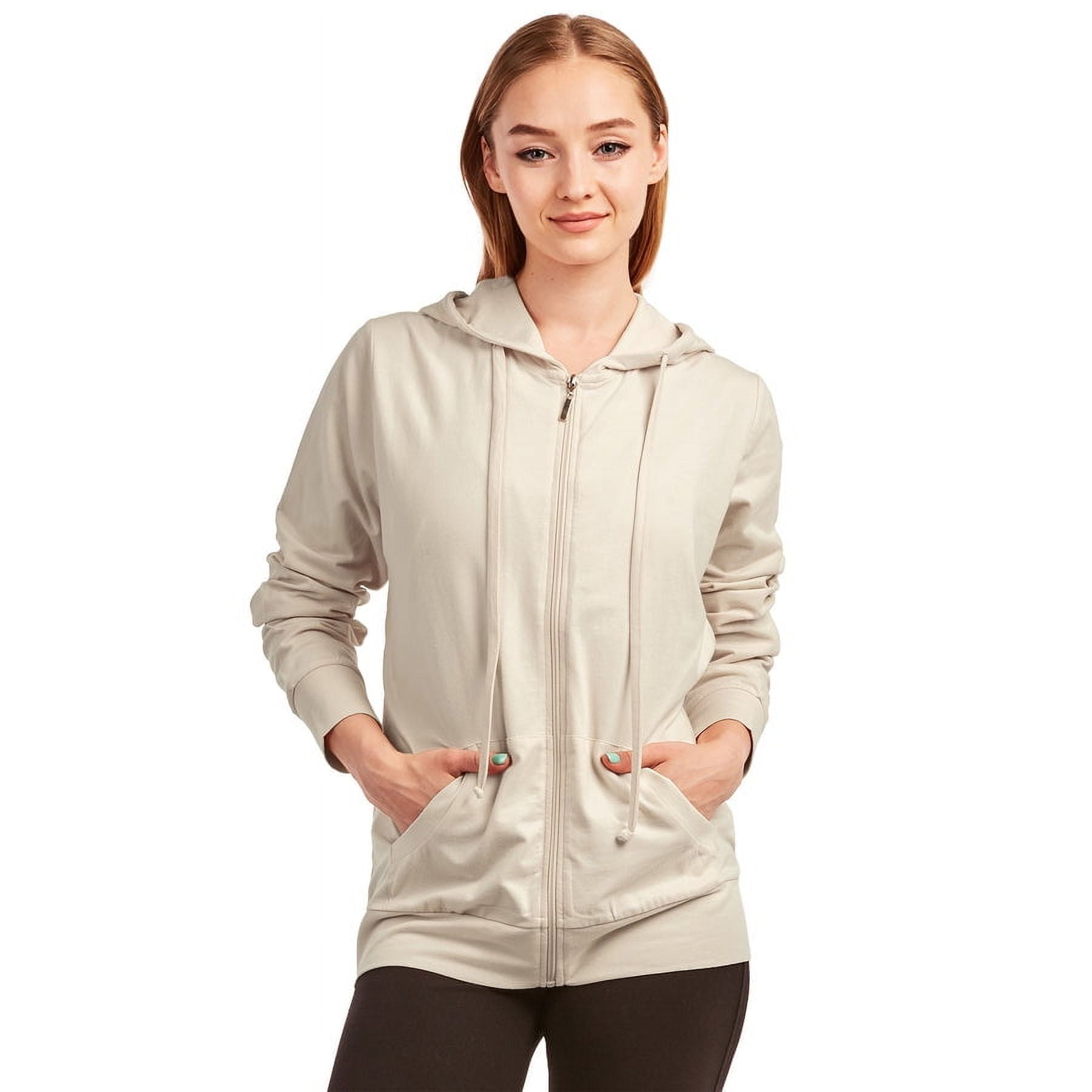Sofra Women's Lightweight Cotton Blend Long Sleeve Zip Up Thin Hoodie ...