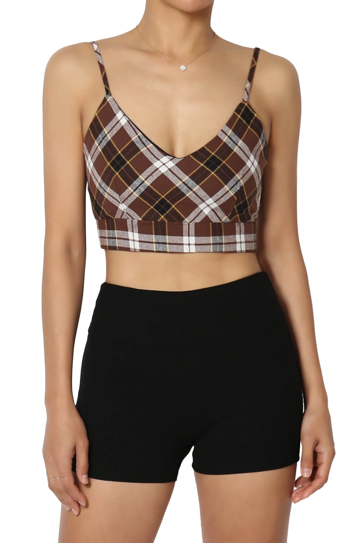 TheMogan Junior's Cropped Plaid Zip Back Cami Flannel Spaghetti Strap ...